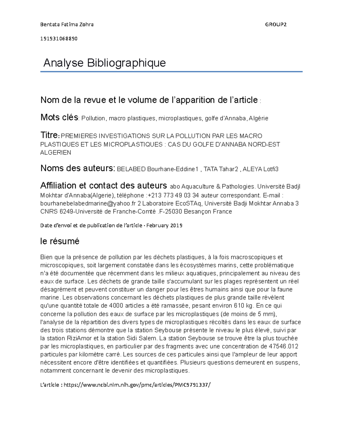Home work 2 - Bentata Fatima Zohra GROUP 191931068890 Analyse ...