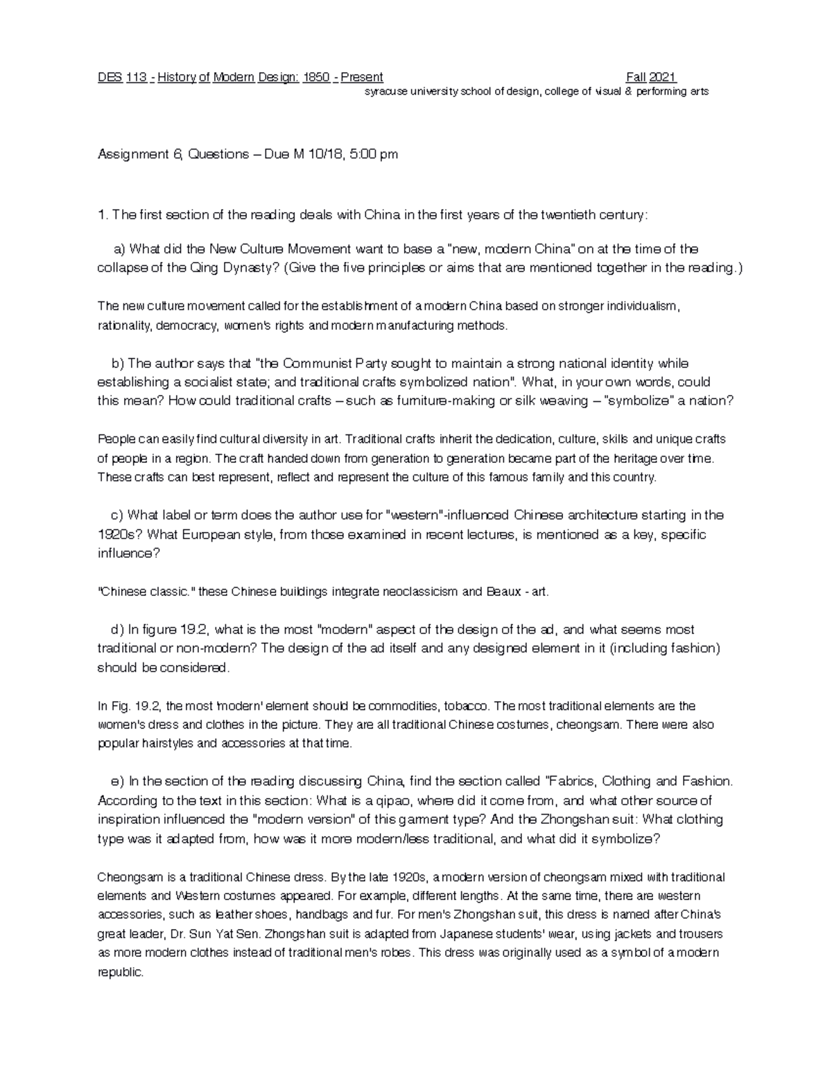 Assignment 6 DES 103 - DES 113 - HistoryofModernDesign: 1850 - Present ...