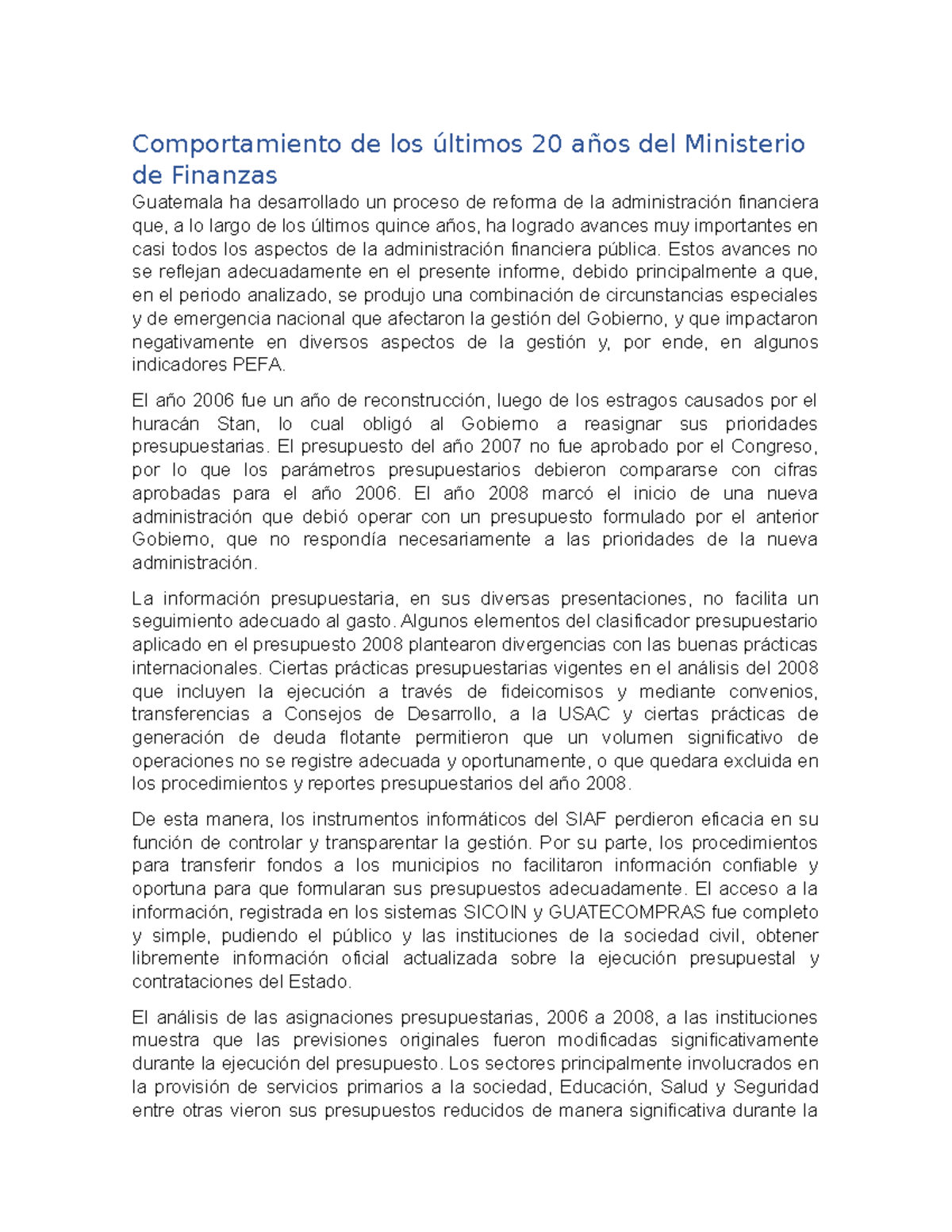 Comportamiento DEL Minfin - Comportamiento de los últimos 20 años del ...