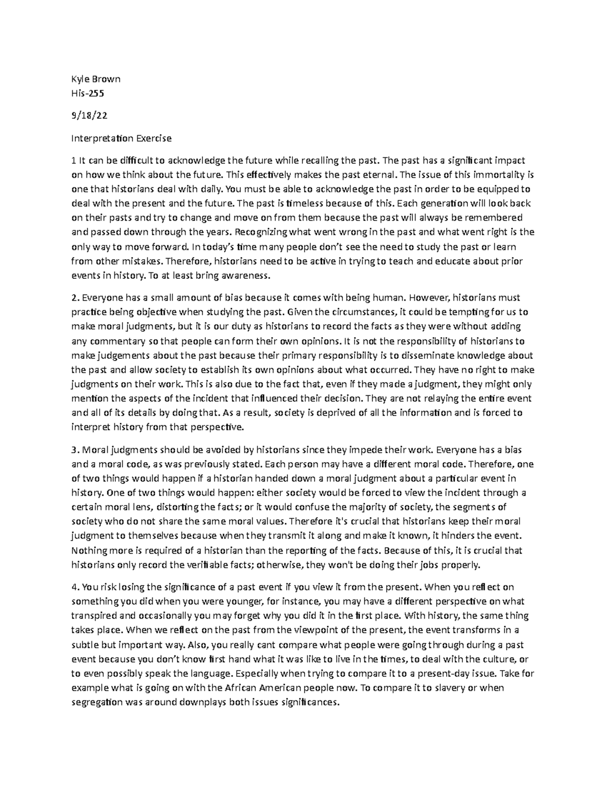 Interpretation Exercise - Kyle Brown His- 9/18/ Interpretation Exercise ...