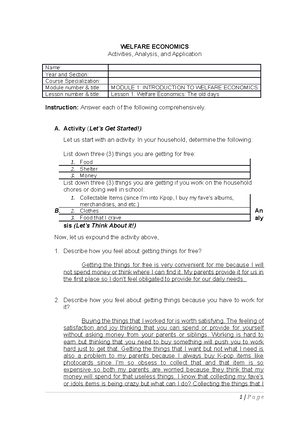 M1L1 - Introduction of Welfare Economics Activity - ECON 411- WELFARE ...