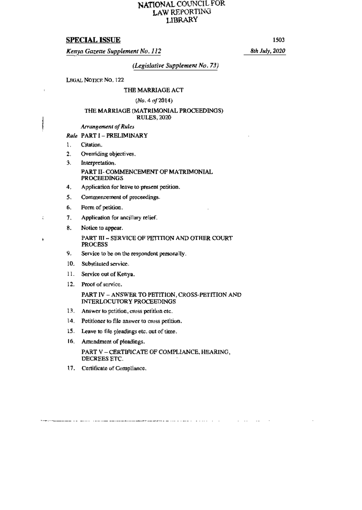 marriage-matrimonial-proceedings-rules-legal-notice-122-of-2020