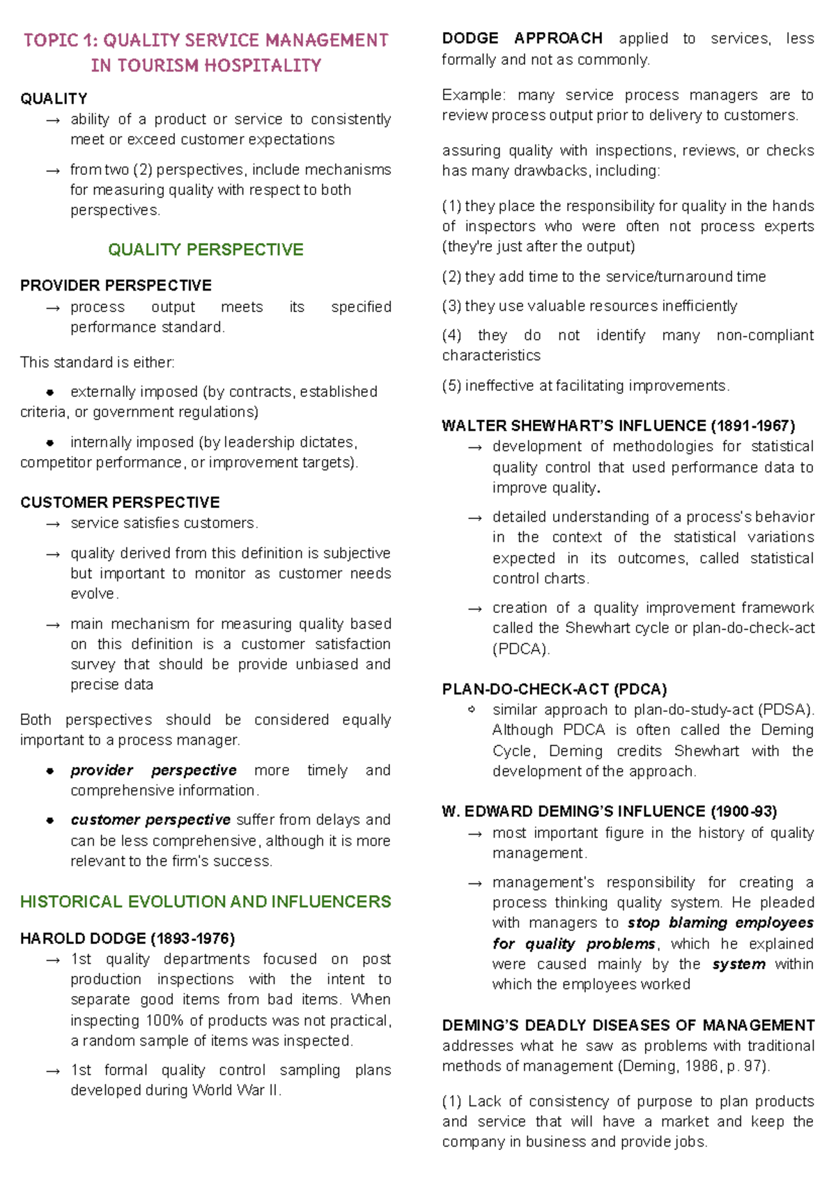 Quality Service Management - TOPIC 1: QUALITY SERVICE MANAGEMENT IN ...