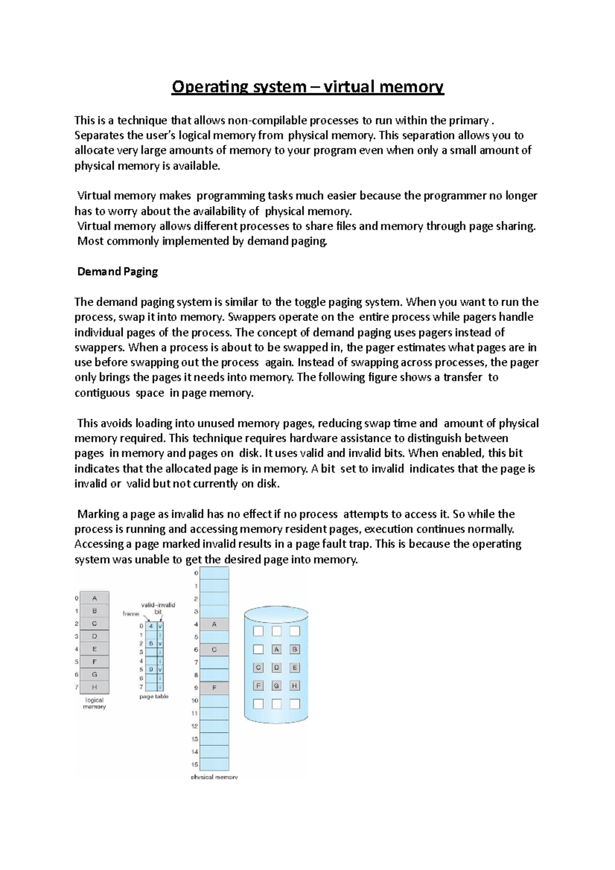 Operating system – virtual memory - Operating system – virtual memory This is a technique that ...