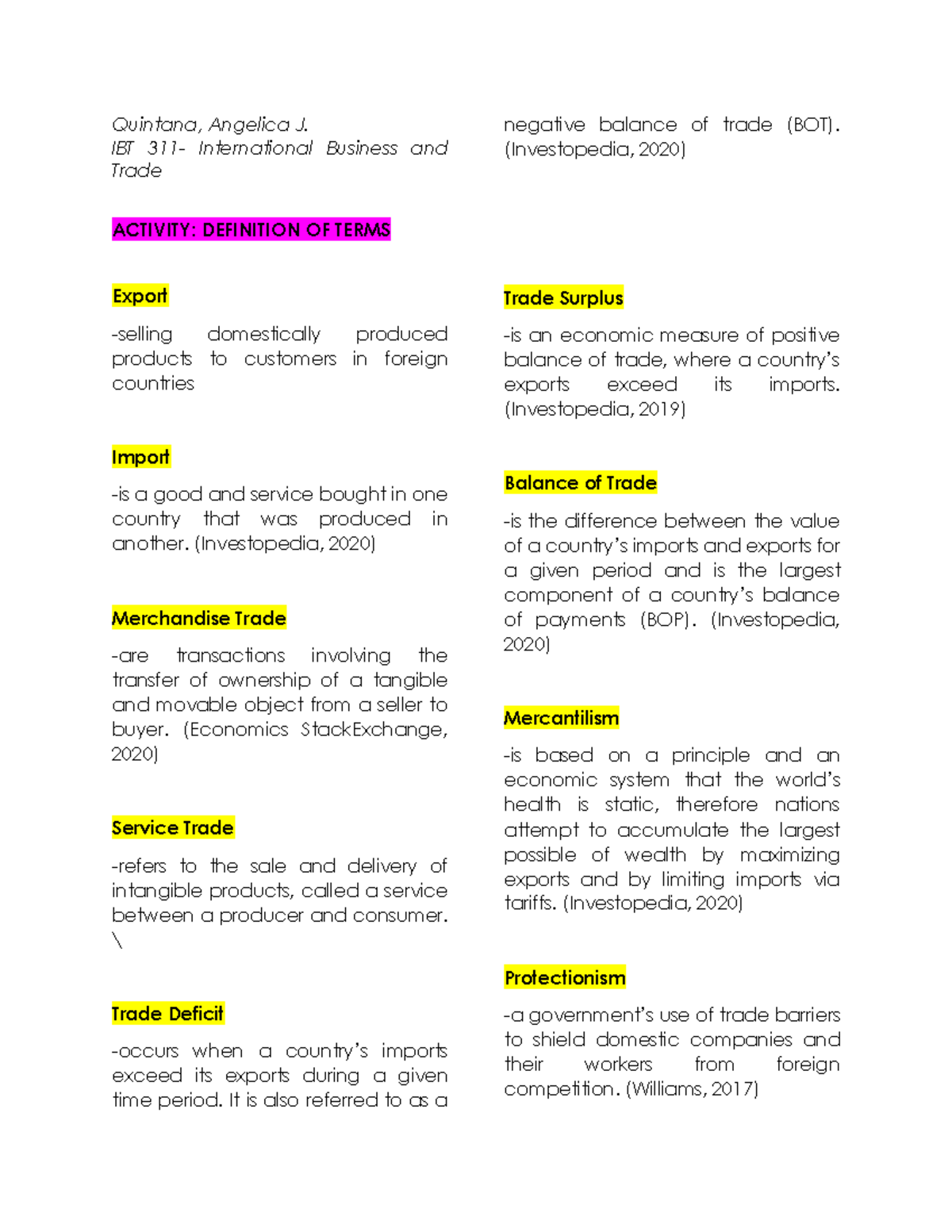 Trading Business - Quintana, Angelica J. IBT 311- International ...