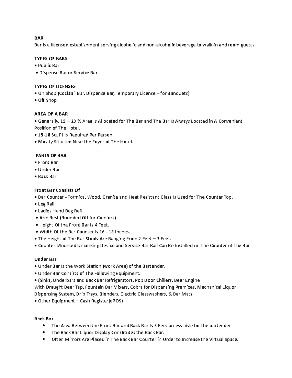 Bartending - BAR Bar is a licensed establishment serving alcoholic and ...