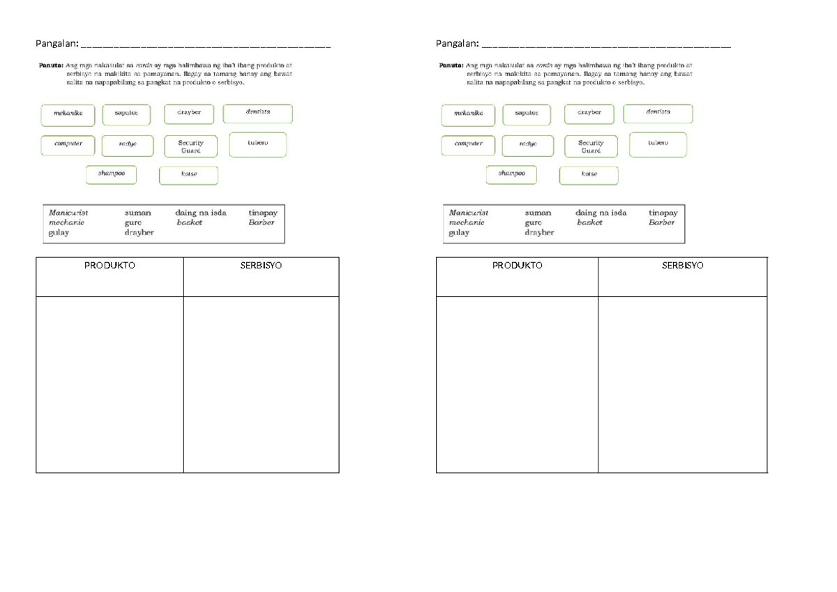 Produkto at serbisyo - Bachelor of Elementary Education - Pangalan ...