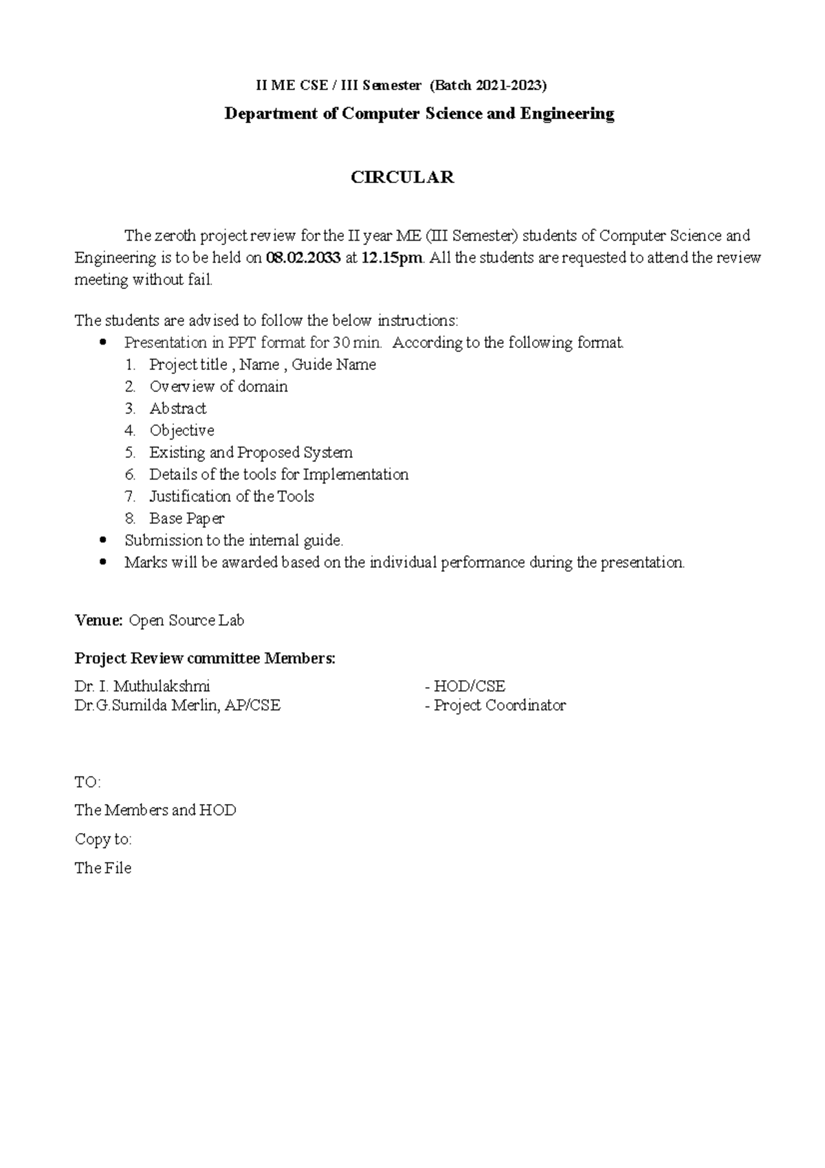 project viva circular - II ME CSE / III Semester (Batch 2021-2023 ...