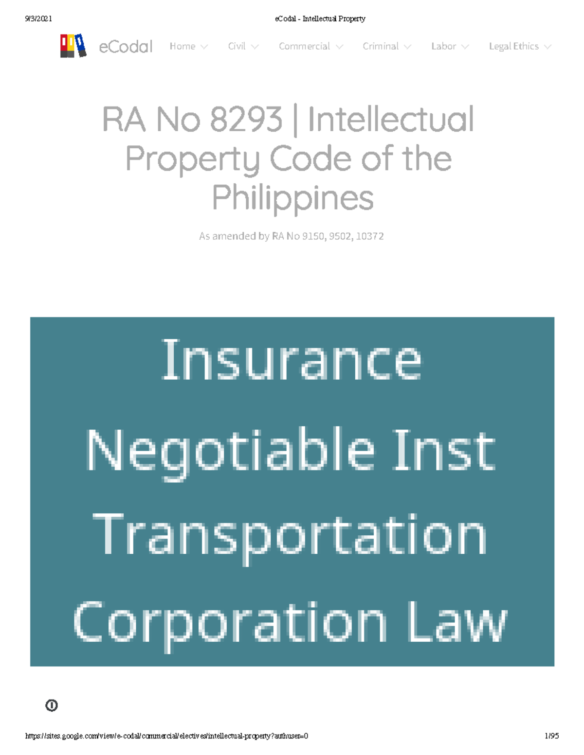 E Codal - Intellectual Property Law Notes - RA No 8293 | Intellectual ...