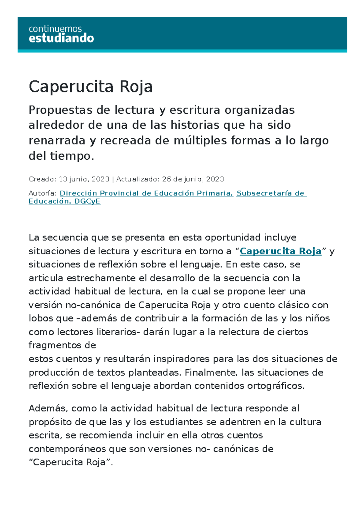 Caperucita roja continuemos estudiando - Caperucita Roja Propuestas de ...