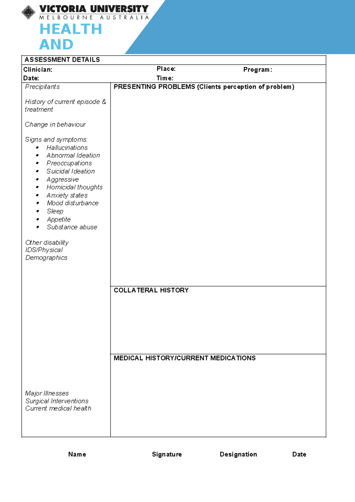 Mental Health Assessment - AND COMPREHENSIVE MENTAL HEALTH ASSESSMENT ...