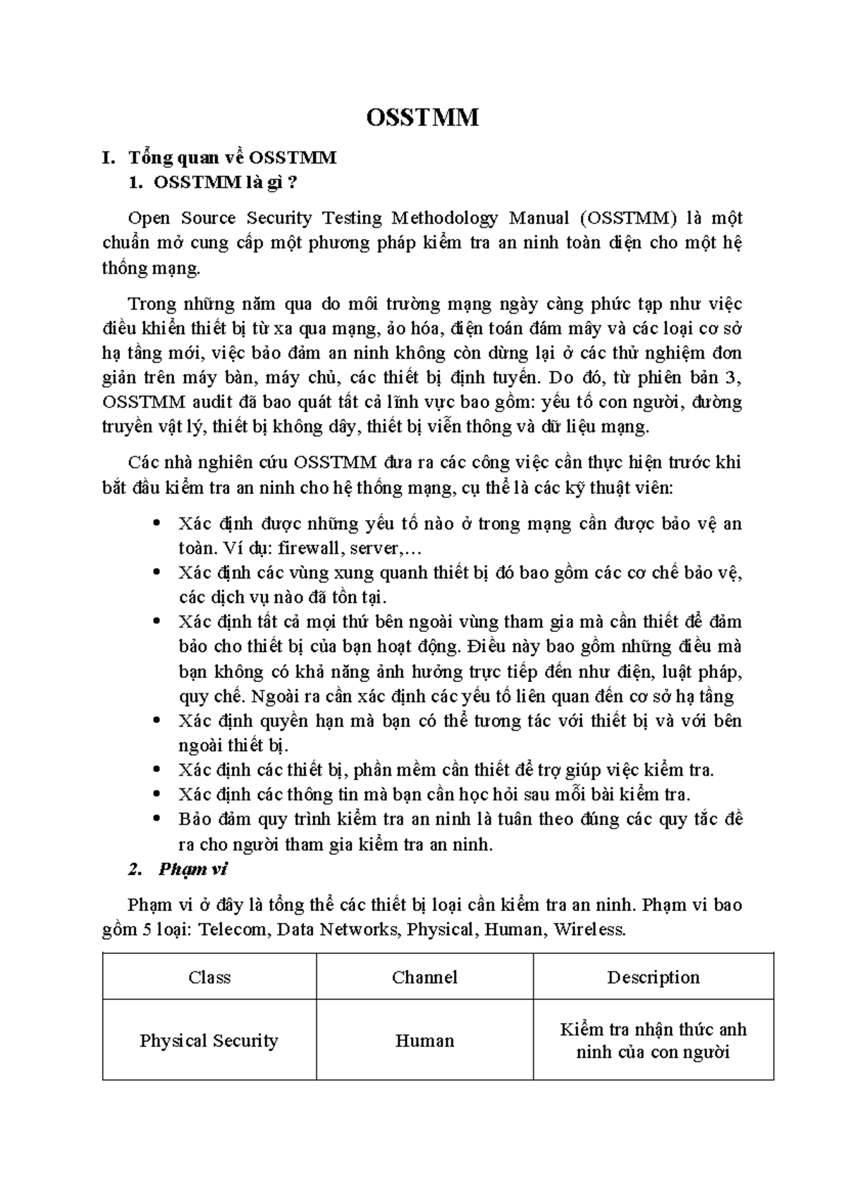 Tiêu chuẩn OSSTMM - OSSTMM I. Tổng quan về OSSTMM 1. OSSTMM là gì? Open ...