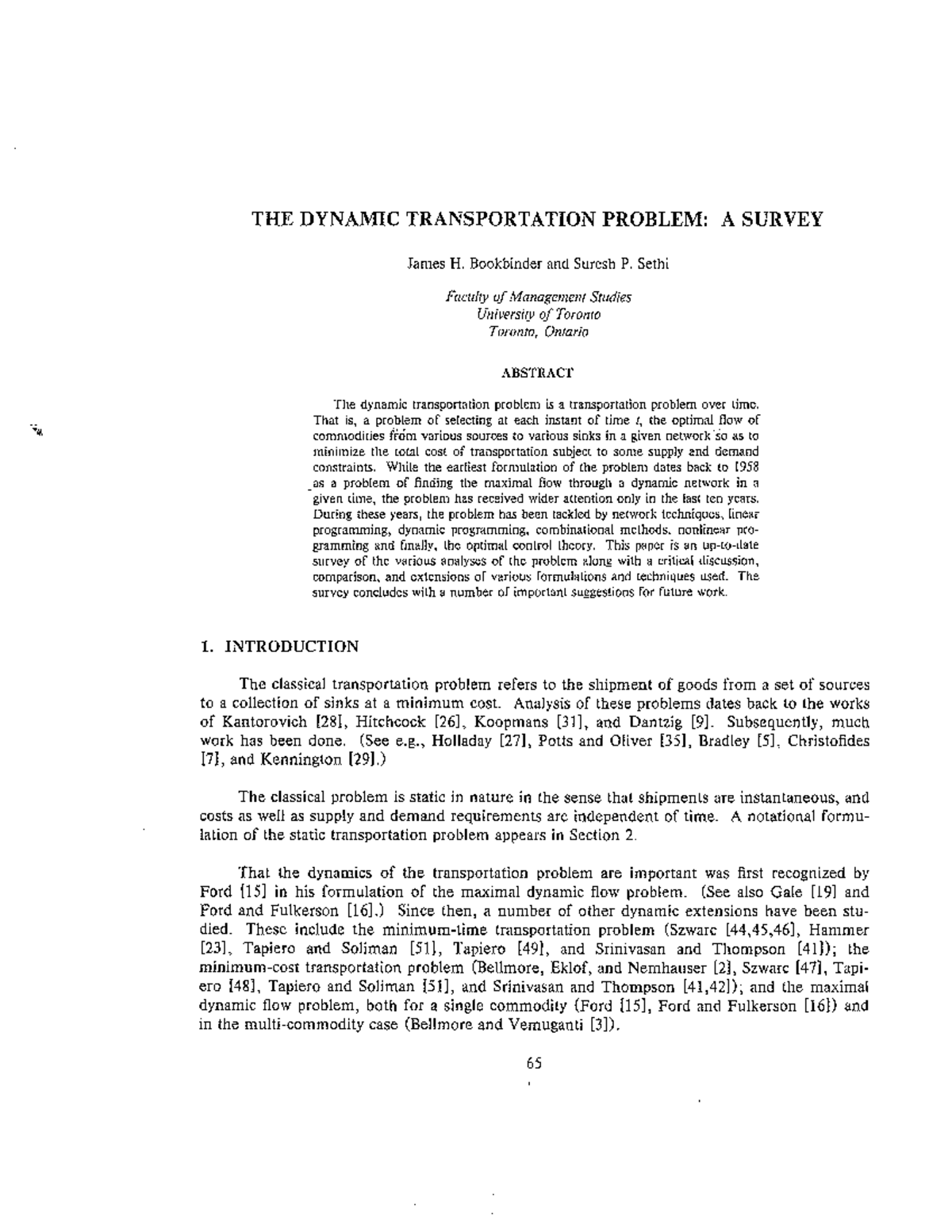 The Dynamic Transportation Problem A Sur - THE DYNAMIC TRANSPORTATION ...