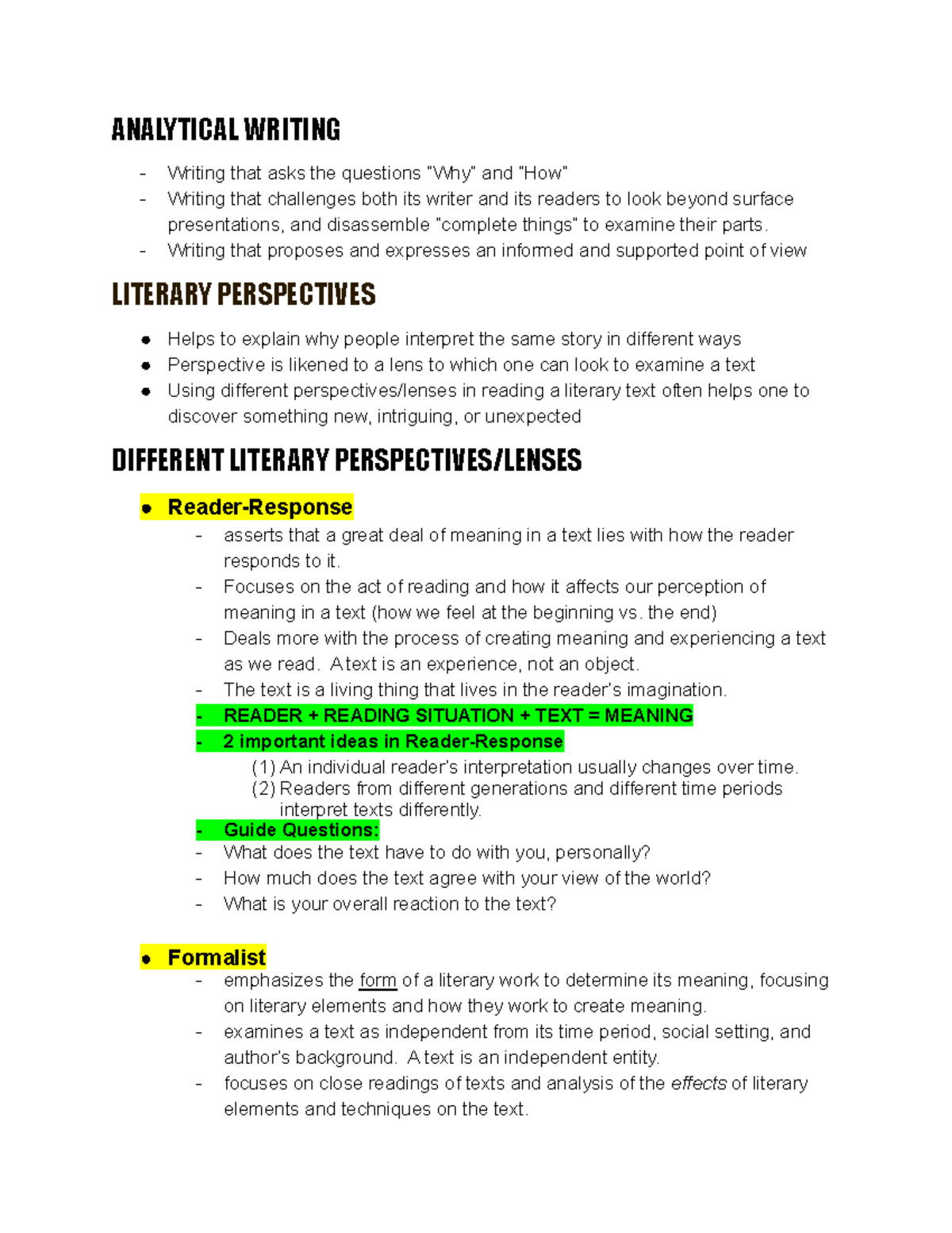 Writing-TO- Analyze - None - ANALYTICAL WRITING Writing that asks the ...