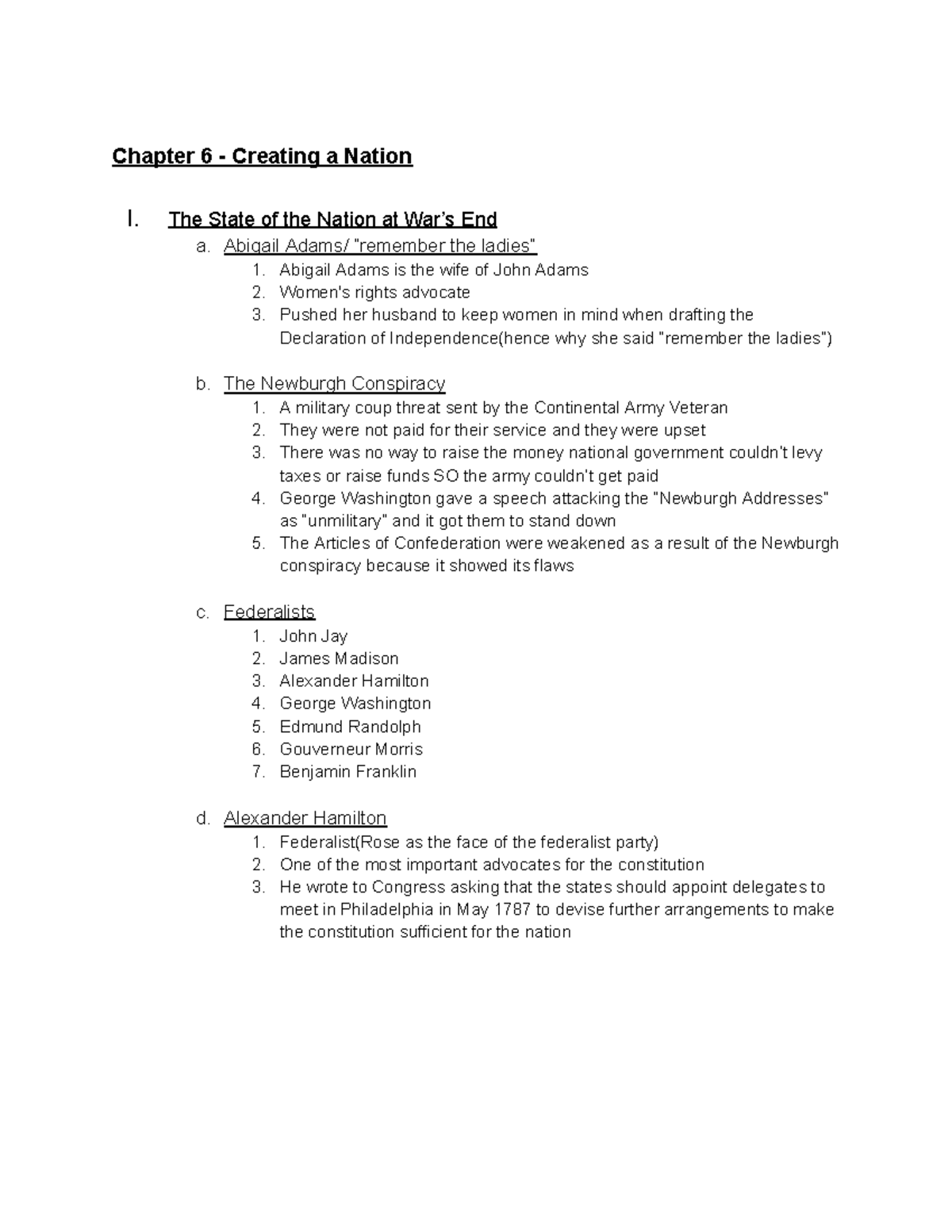 Chapter 6 - Chapter 6 - Creating a Nation I. The State of the Nation at ...