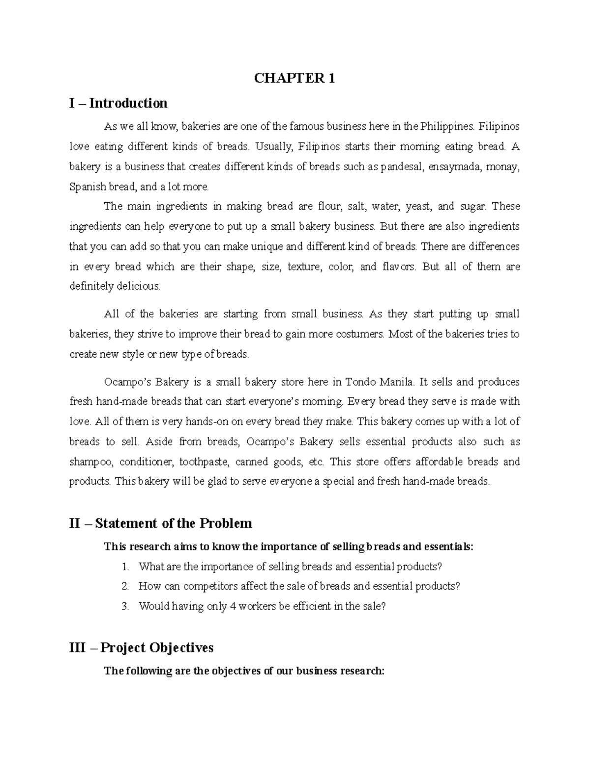 Chapter-1 - none - CHAPTER 1 I – Introduction As we all know, bakeries ...