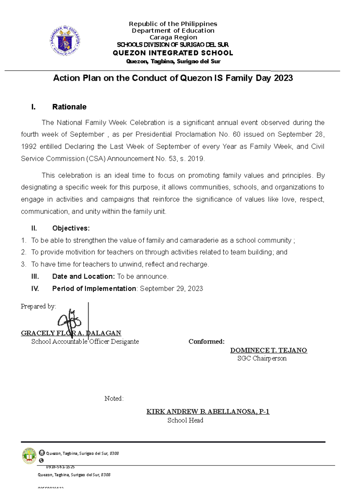 Family day - Republic of the Philippines Department of Education Caraga ...