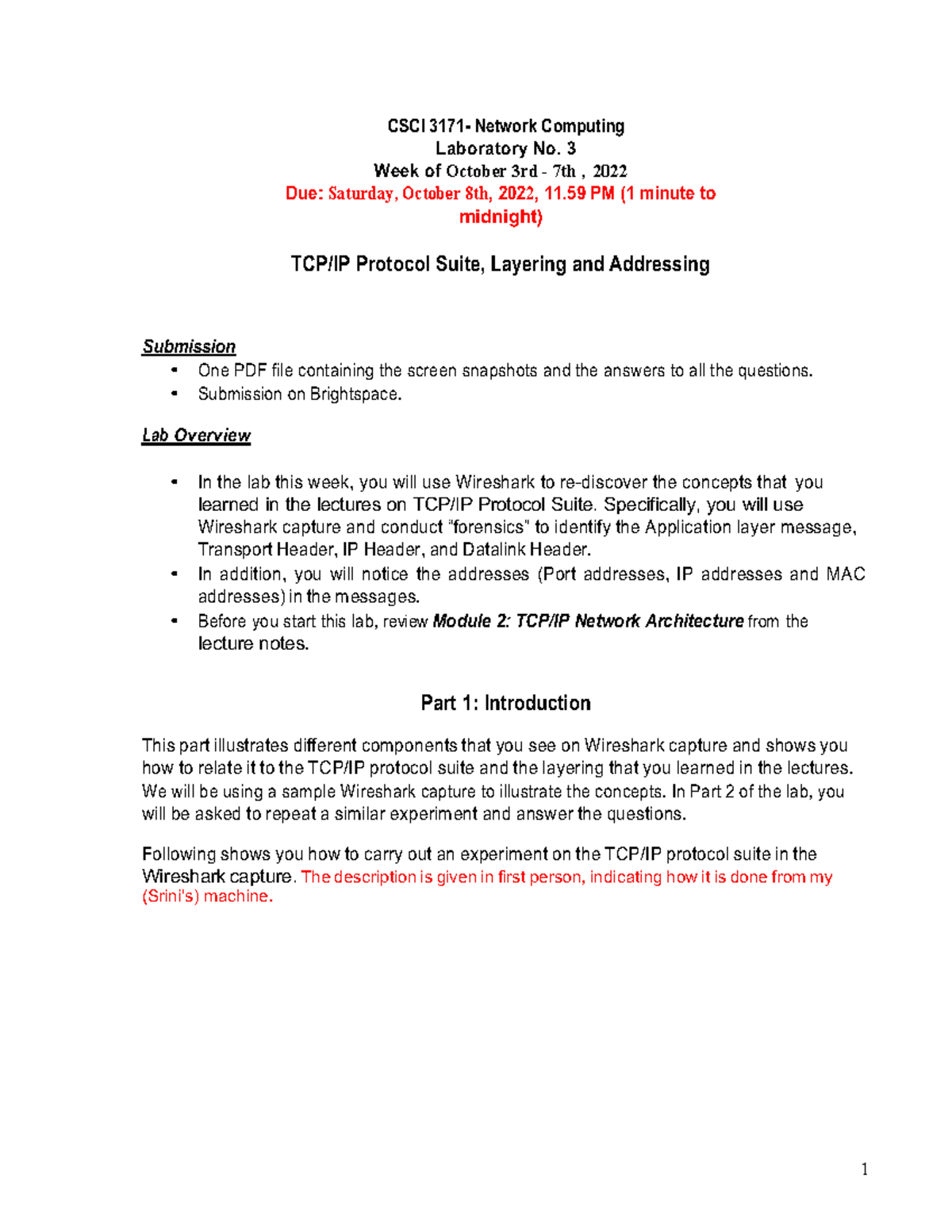 Lab3 - Questions for tutorial-2 - CSCI 3171- Network Computing Laboratory No. 3 Week of October ...