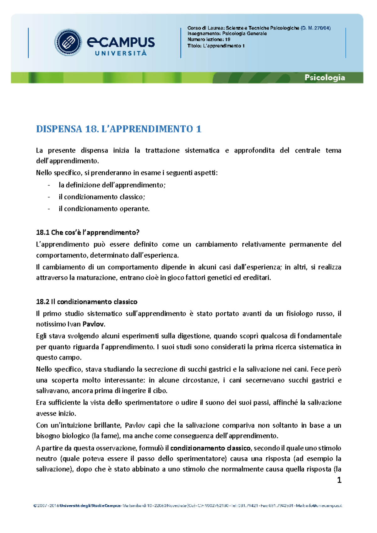 STPS20 5543a 19 - slide - Insegnamento: Psicologia Generale Numero ...