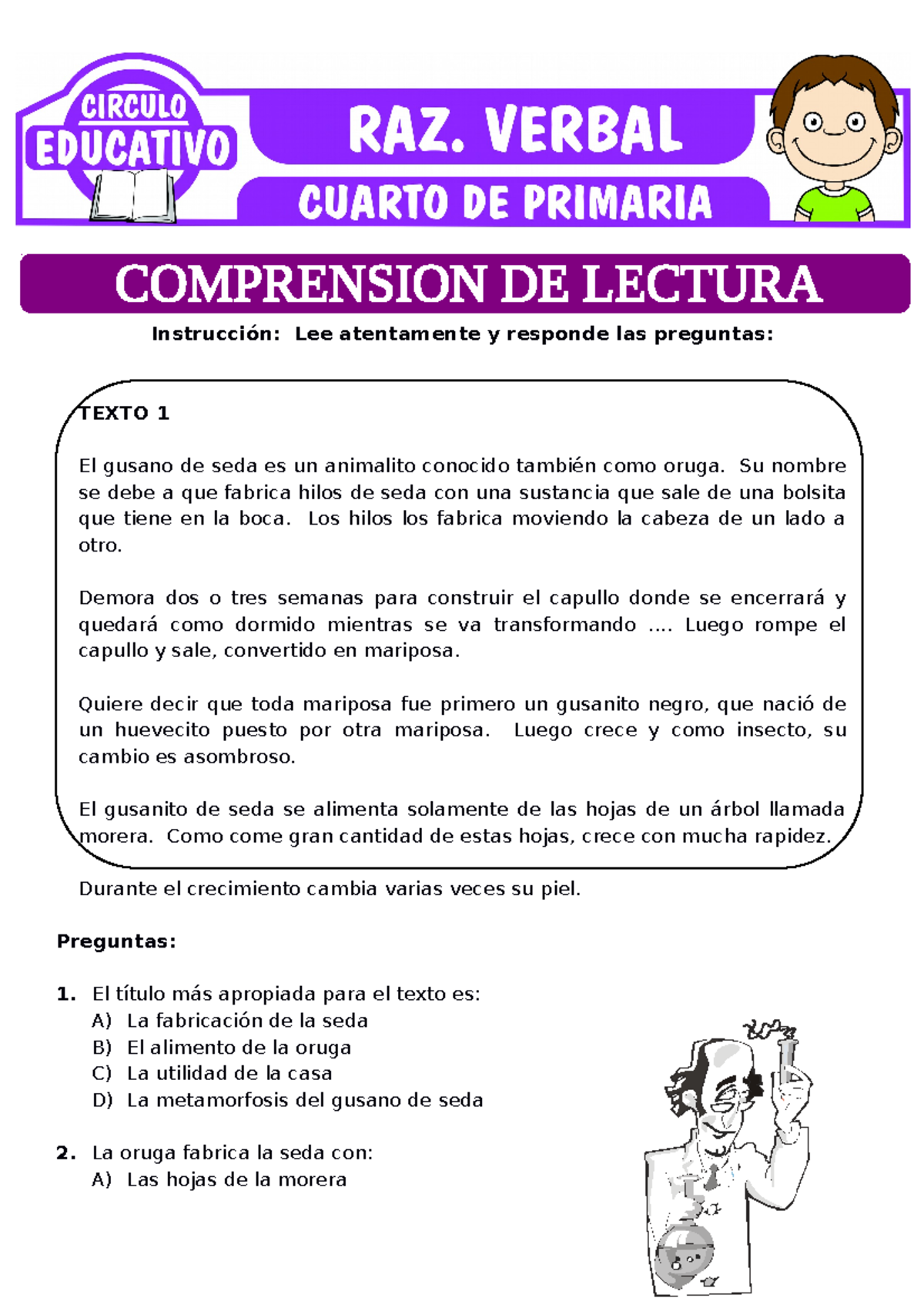 Comprension-Lectora-para-Cuarto-de-Primaria - Instrucción: Lee ...