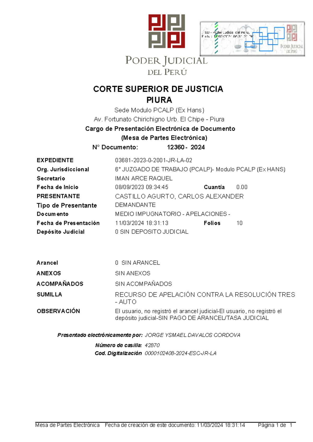12360-2024 - derecho - 08/09/2023 09:34: EXPEDIENTE Fecha de Inicio ...