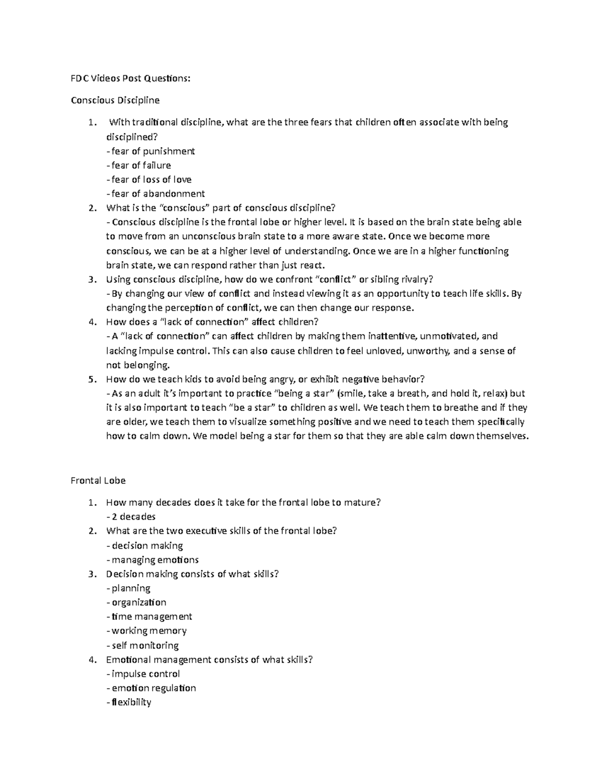 FDC video questions - FDC Videos Post Quesions: Conscious Discipline ...