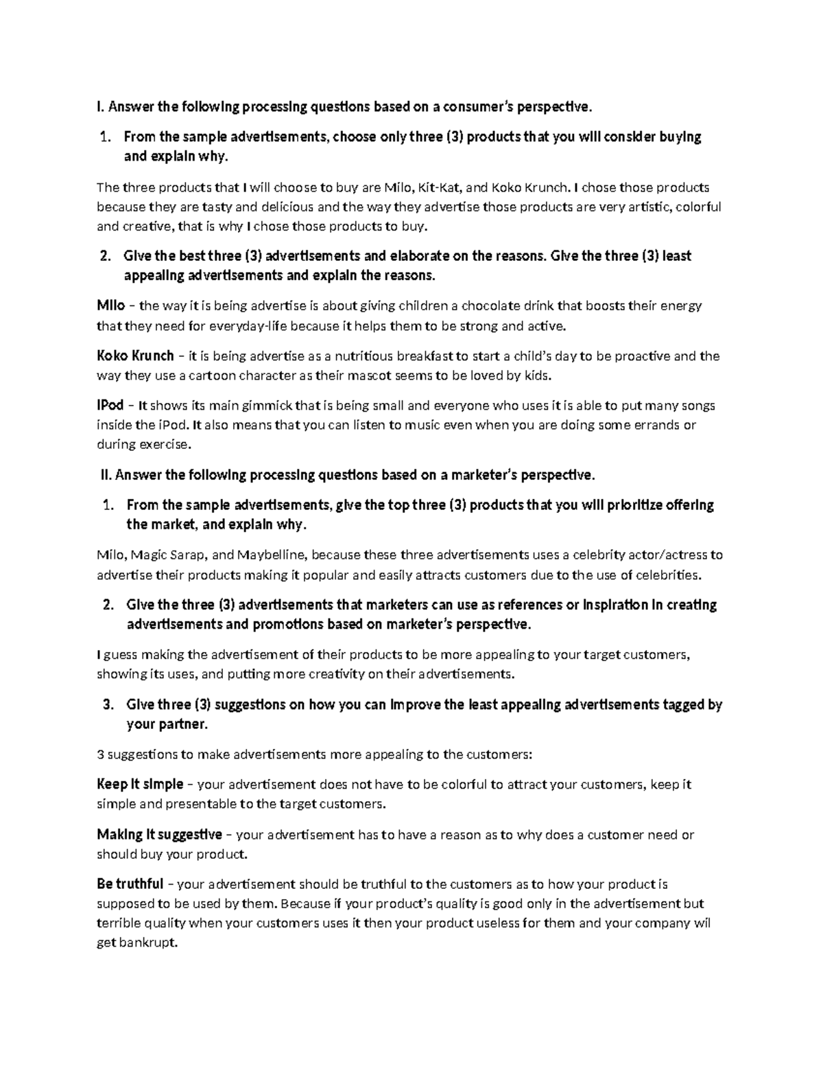 Behavioral Economics COPY - I. Answer the following processing ...