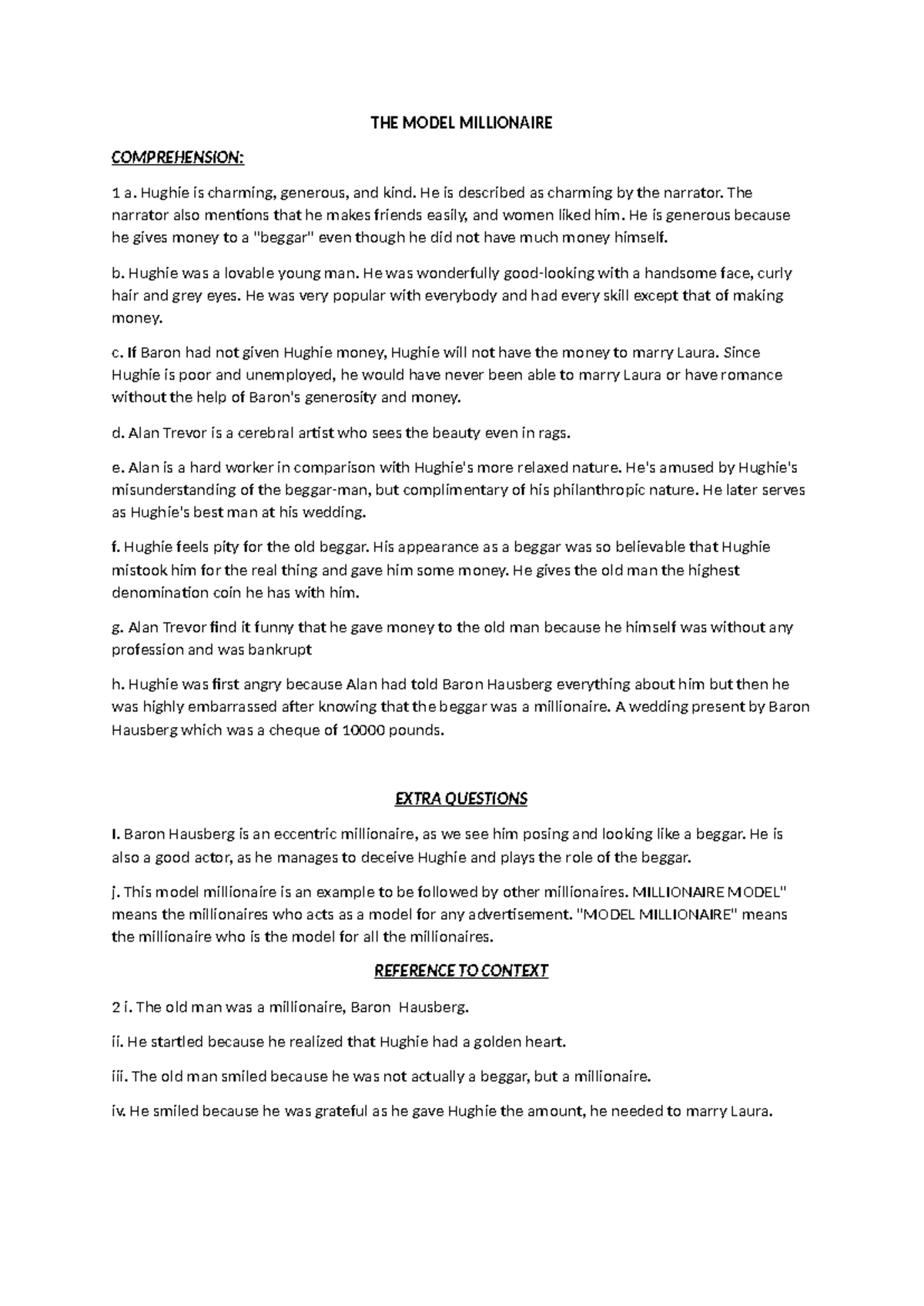 THE Model Millionaire - Bzh - THE MODEL MILLIONAIRE COMPREHENSION: 1 a ...