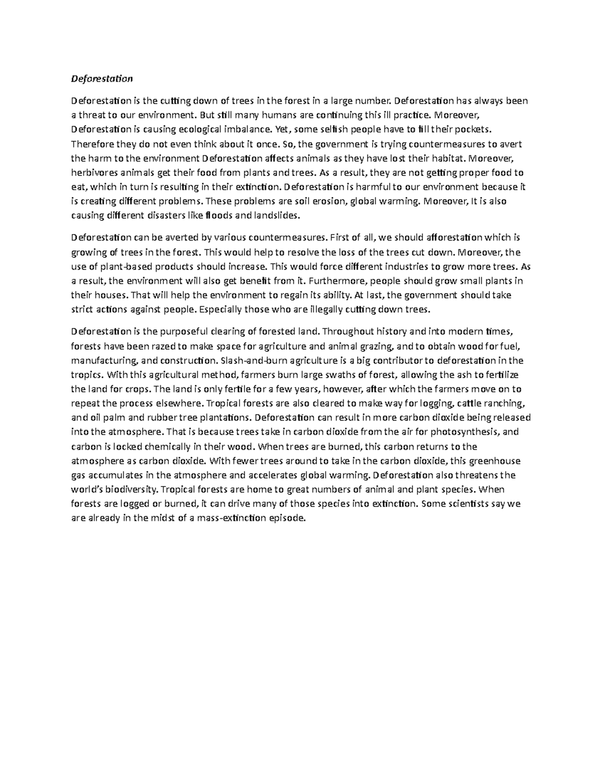 Deforestation - Lecture notes 1 - Deforestation Deforestation is the ...