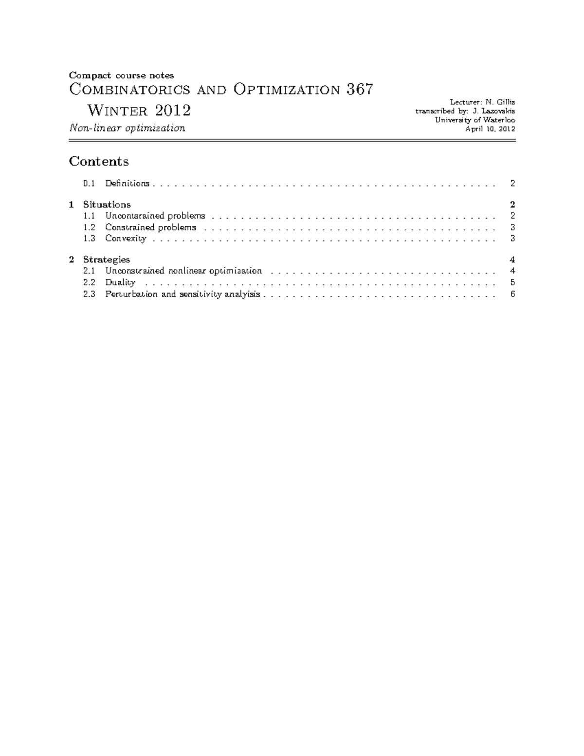 Nonlinear Optimization - Lecture notes - co3672012 - Compact course ...
