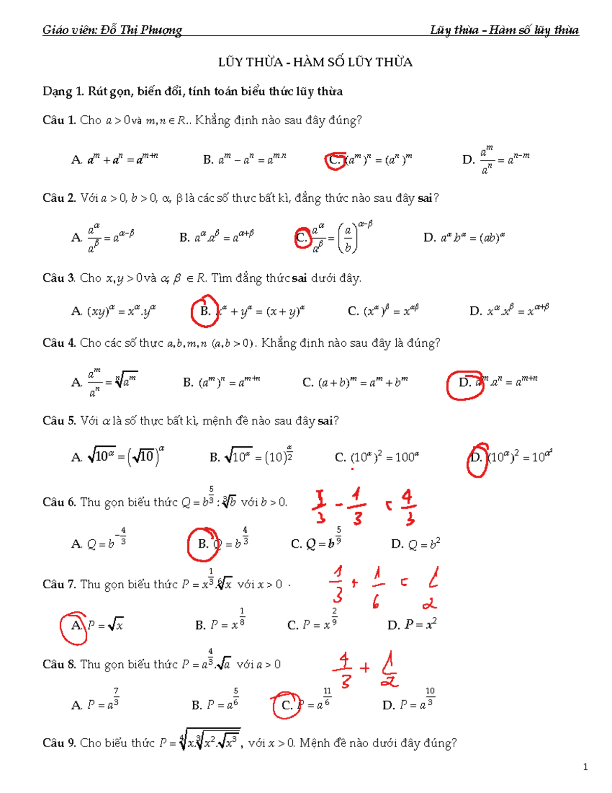 LŨY THỪA - Toán THPt - LŨY THỪA - H¿M SỐ LŨY THỪA Dạng 1. R ̇t gọn, biến đổi, tÌnh to·n biểu ...