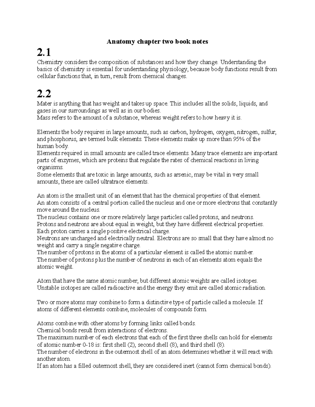 Anatomy chapter two book notes - Anatomy chapter two book notes 2 ...