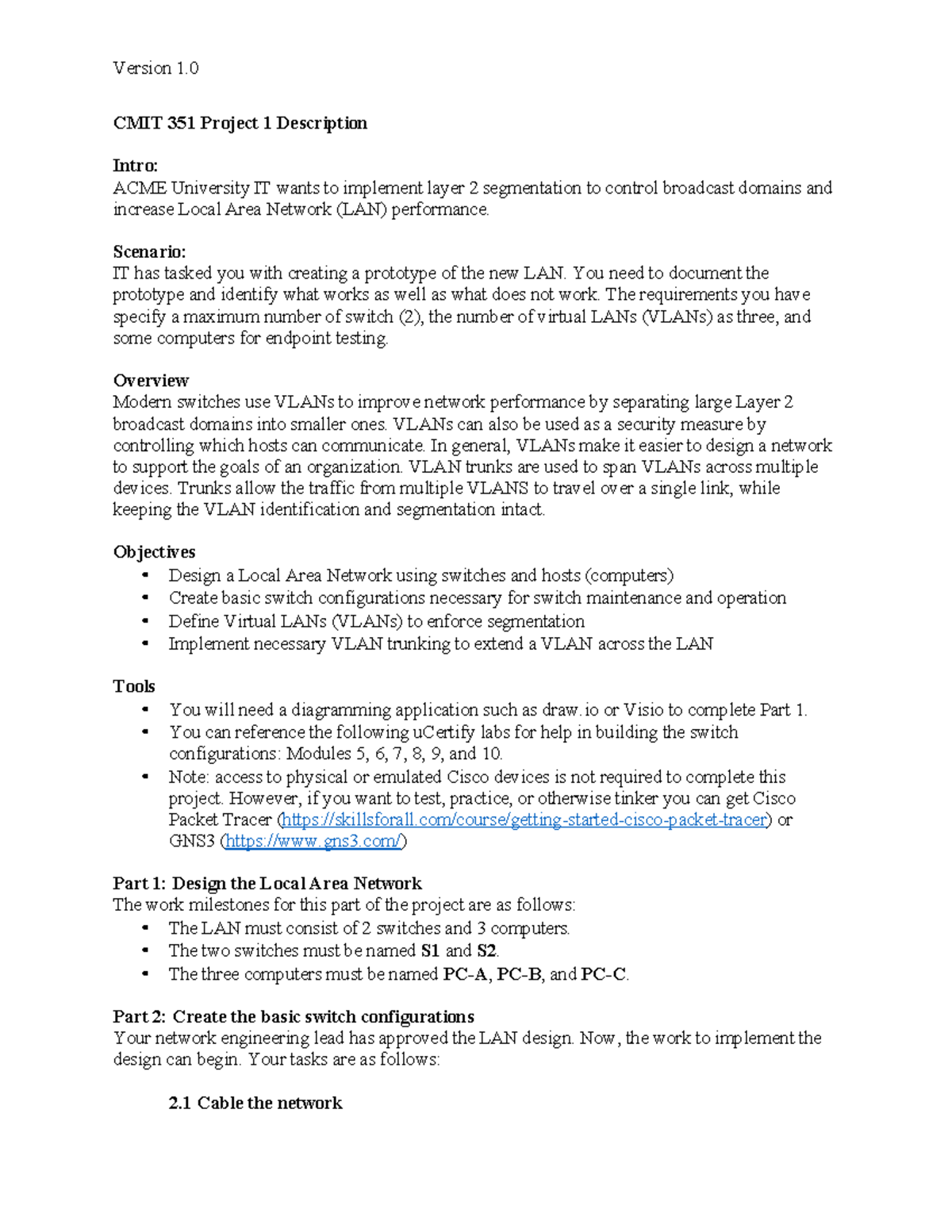 CMIT 351 Project 1 Instructions - Version 1. CMIT 351 Project 1 Description Intro: ACME ...