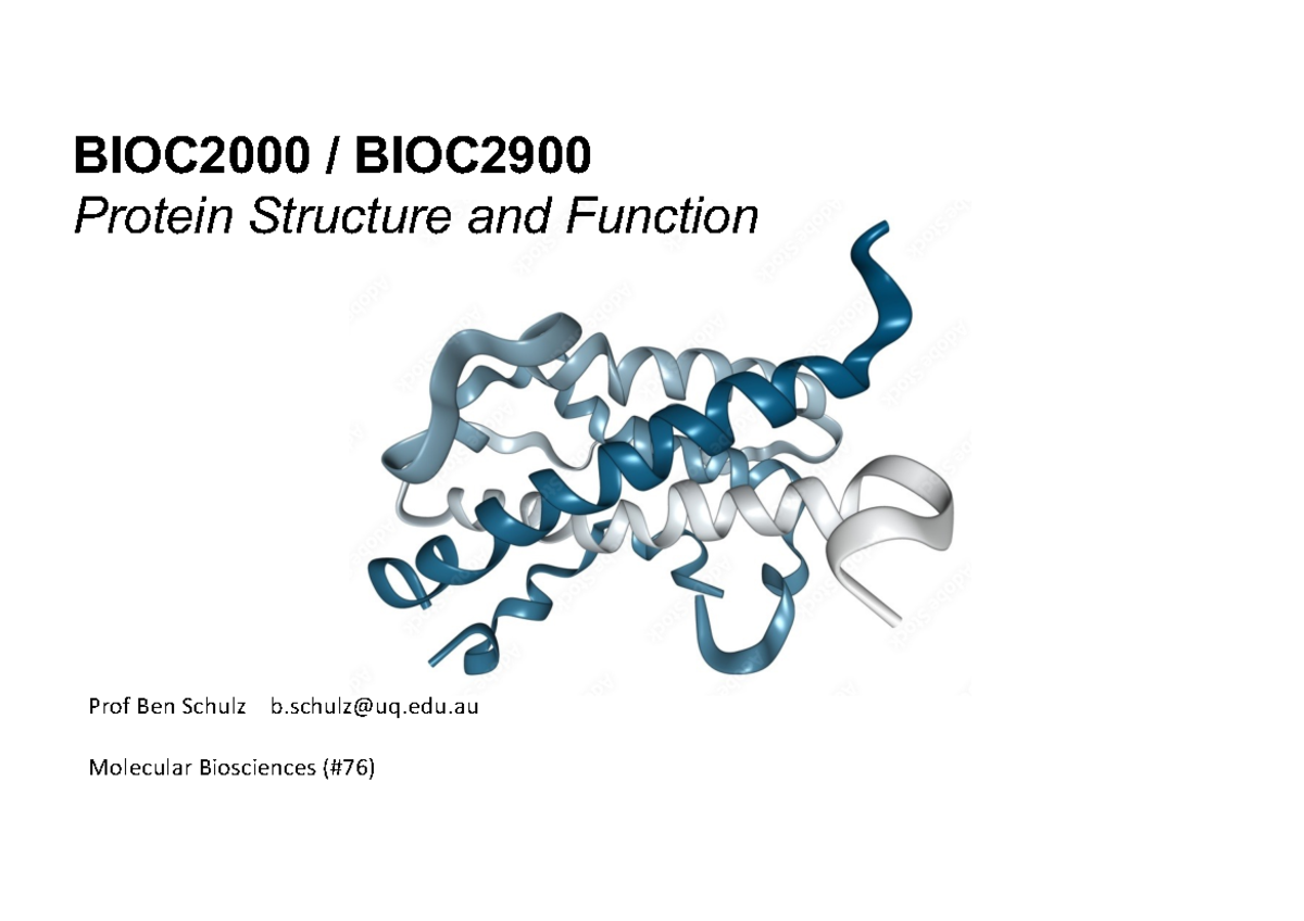 BIOC2000 2024 Schulz Lecture 1-2 - BIOC2000 / BIOC Protein Structure and Function Prof Ben ...