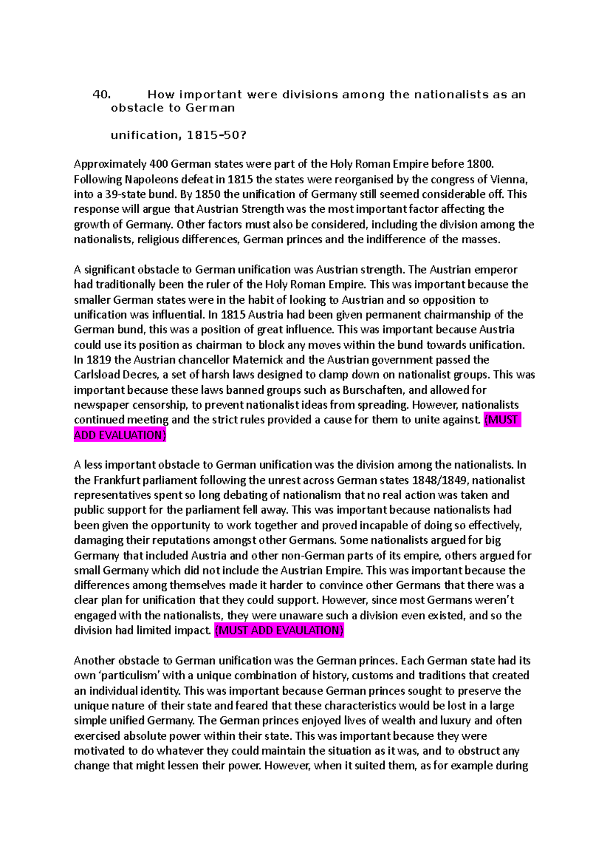 Germany essay - 40. How important were divisions among the nationalists ...