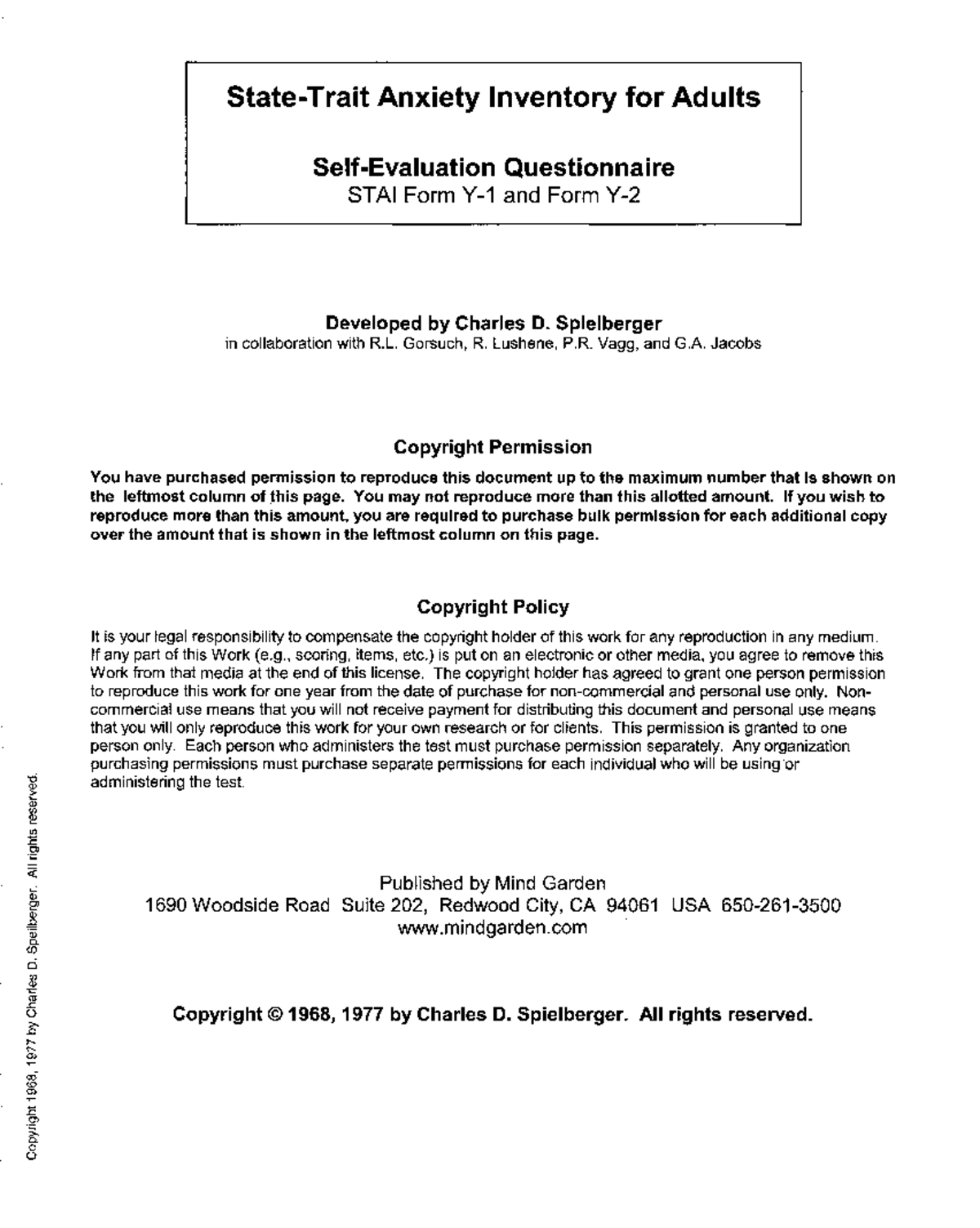 Stai spielberger state trait anxiety inventory - State-Trait Anxiety ...