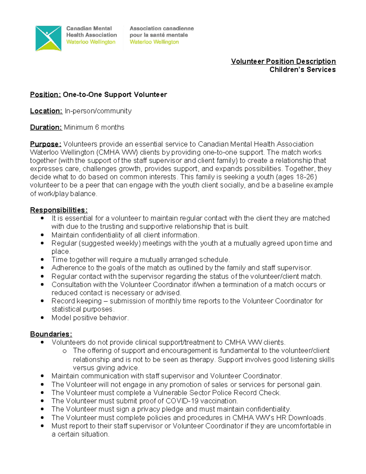 1-1 Support Volunteer Position Description Nov 2023 - Volunteer ...