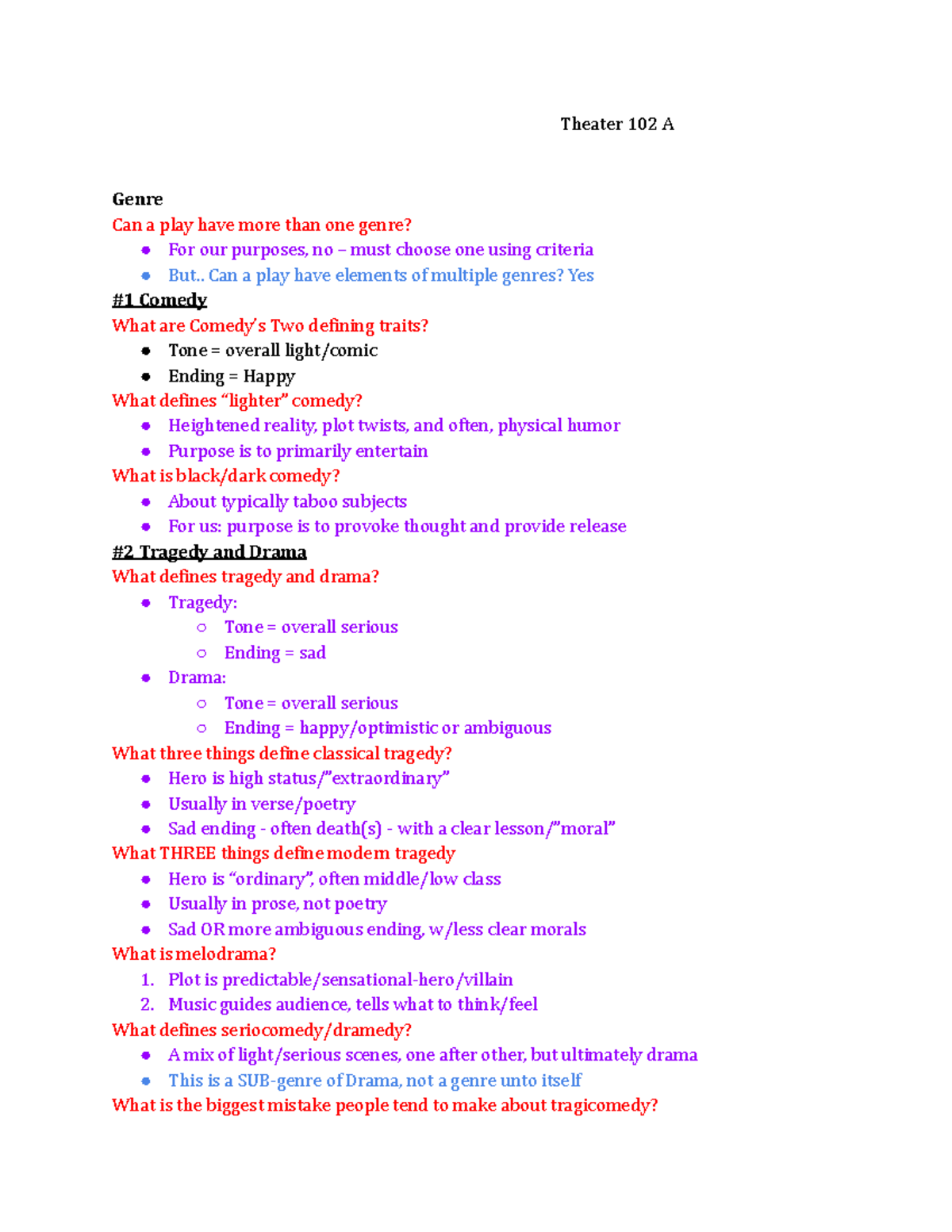Thea 102 Genre Structure Language - Theater 102 A Genre Can a play have ...