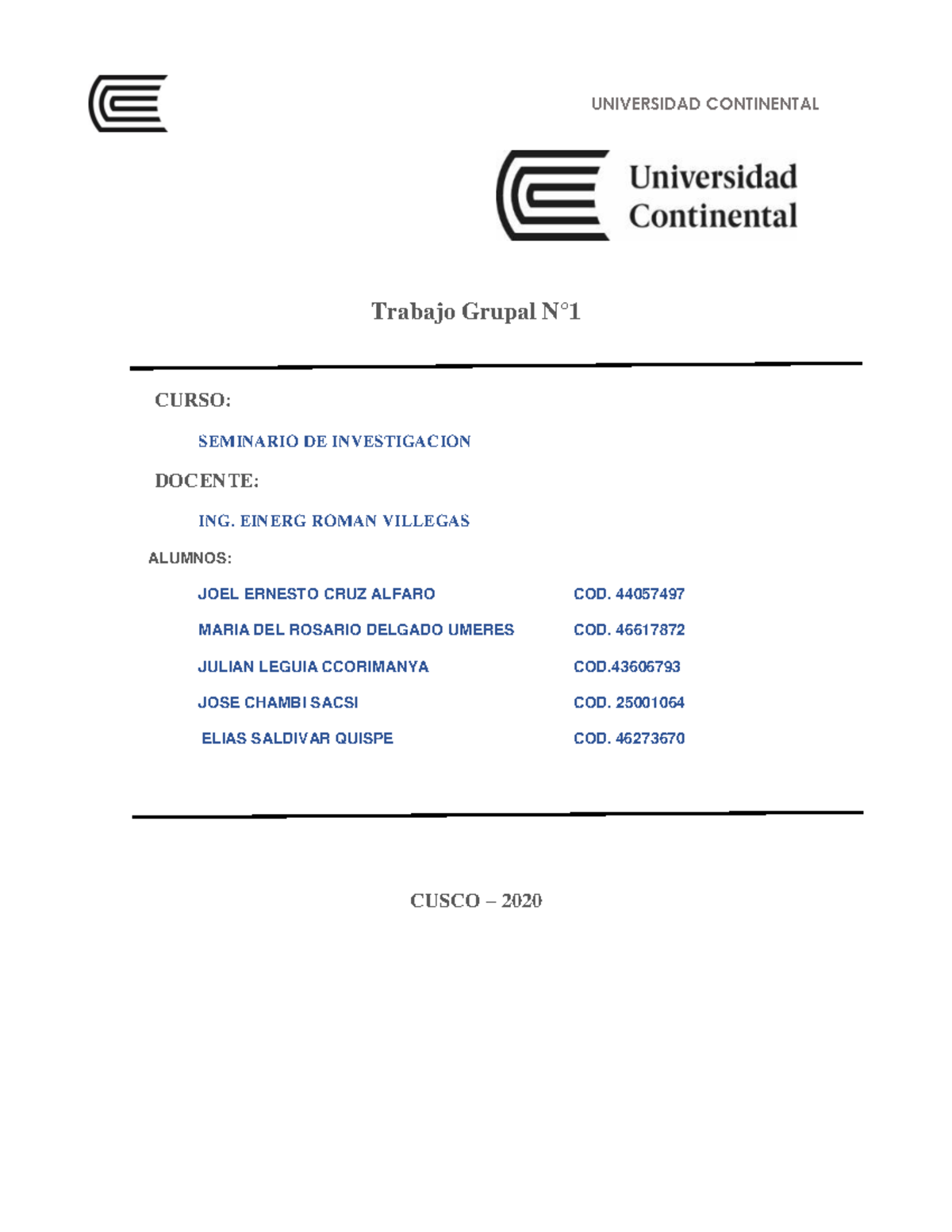 Trabajo grupal práctico 1-final - Warning: TT: undefined function: 32 UNIVERSIDAD CONTINENTAL ...
