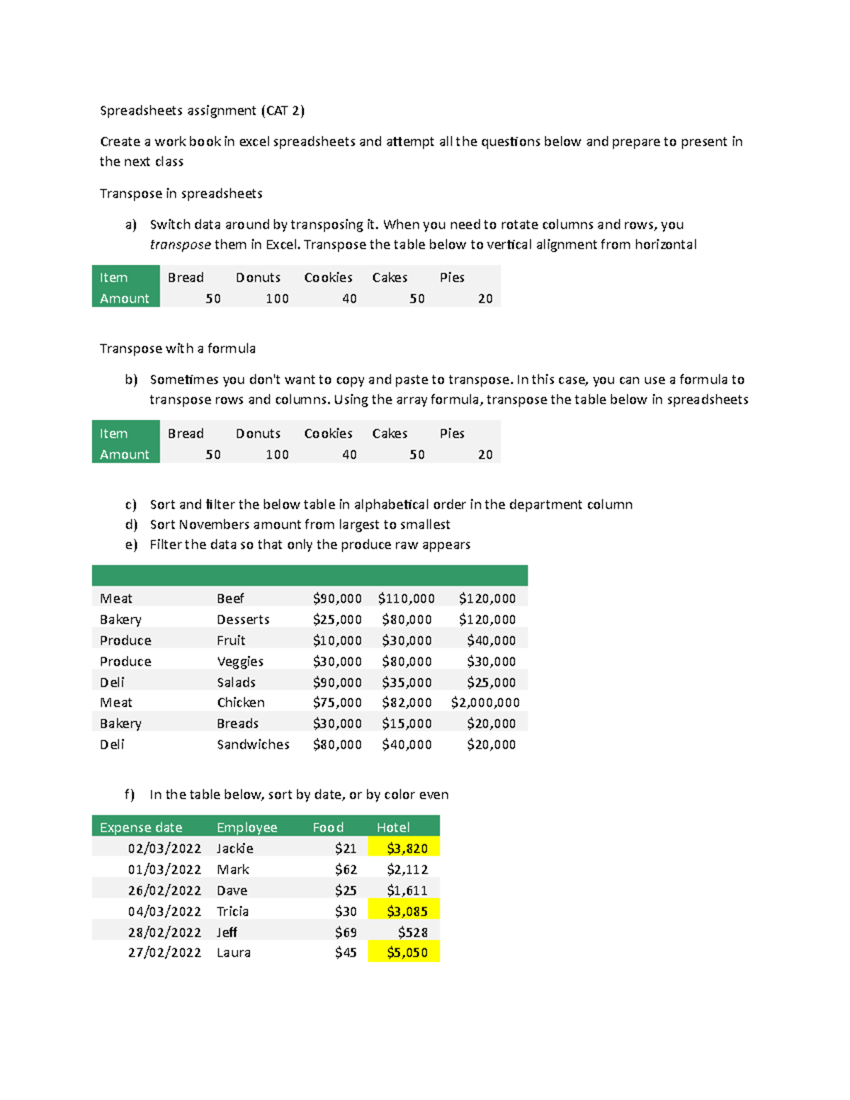 Spreadsheets assignment for diploma in ict - Spreadsheets assignment (CAT 2) Create a work book ...