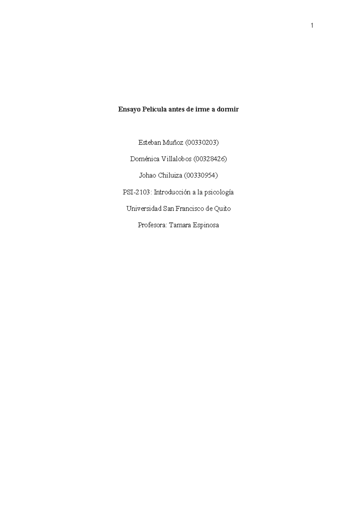 Deber 3 psicología - Deeber - Ensayo Película antes de irme a dormir ...