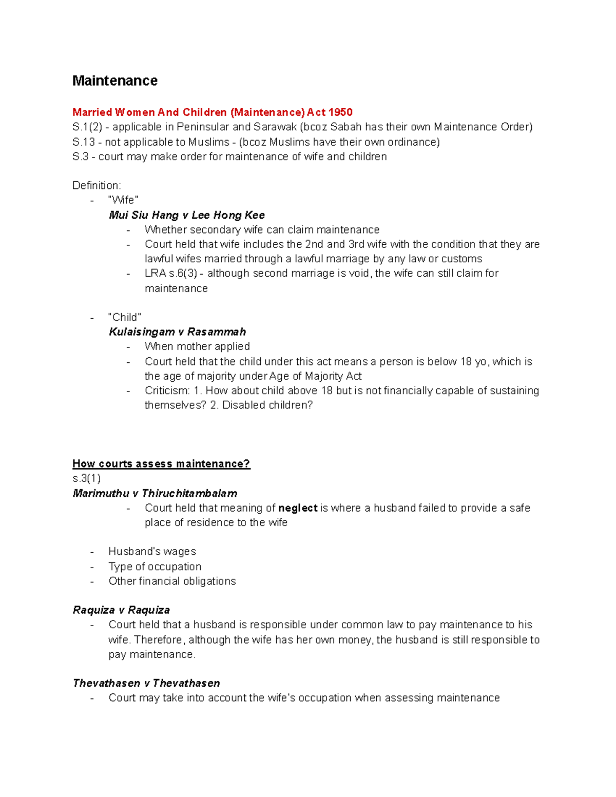 Week 11 Maintenance Family Law - Maintenance Married Women And Children ...