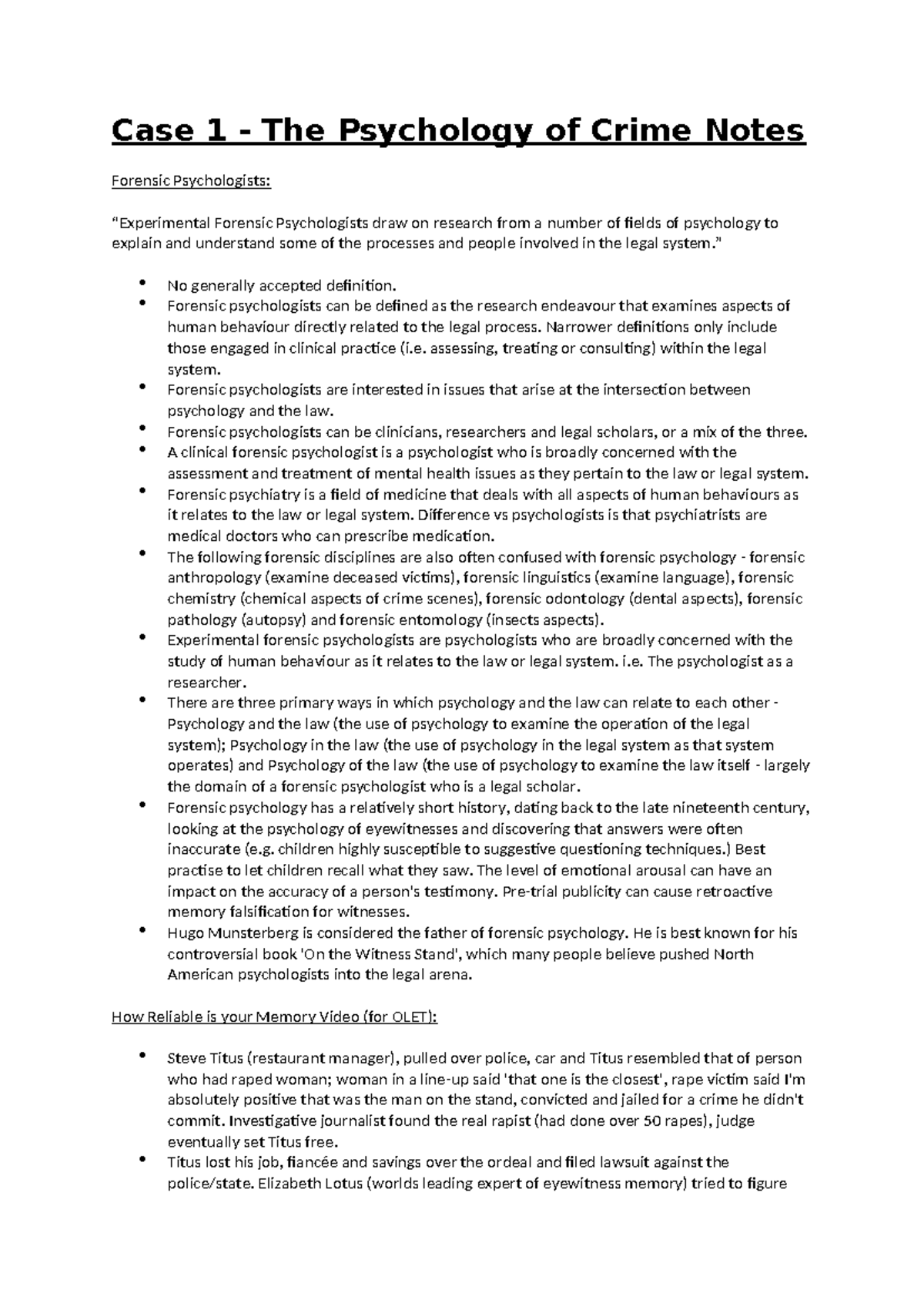 Case 1 - The Psychology of Crime - ” No generally accepted definition ...