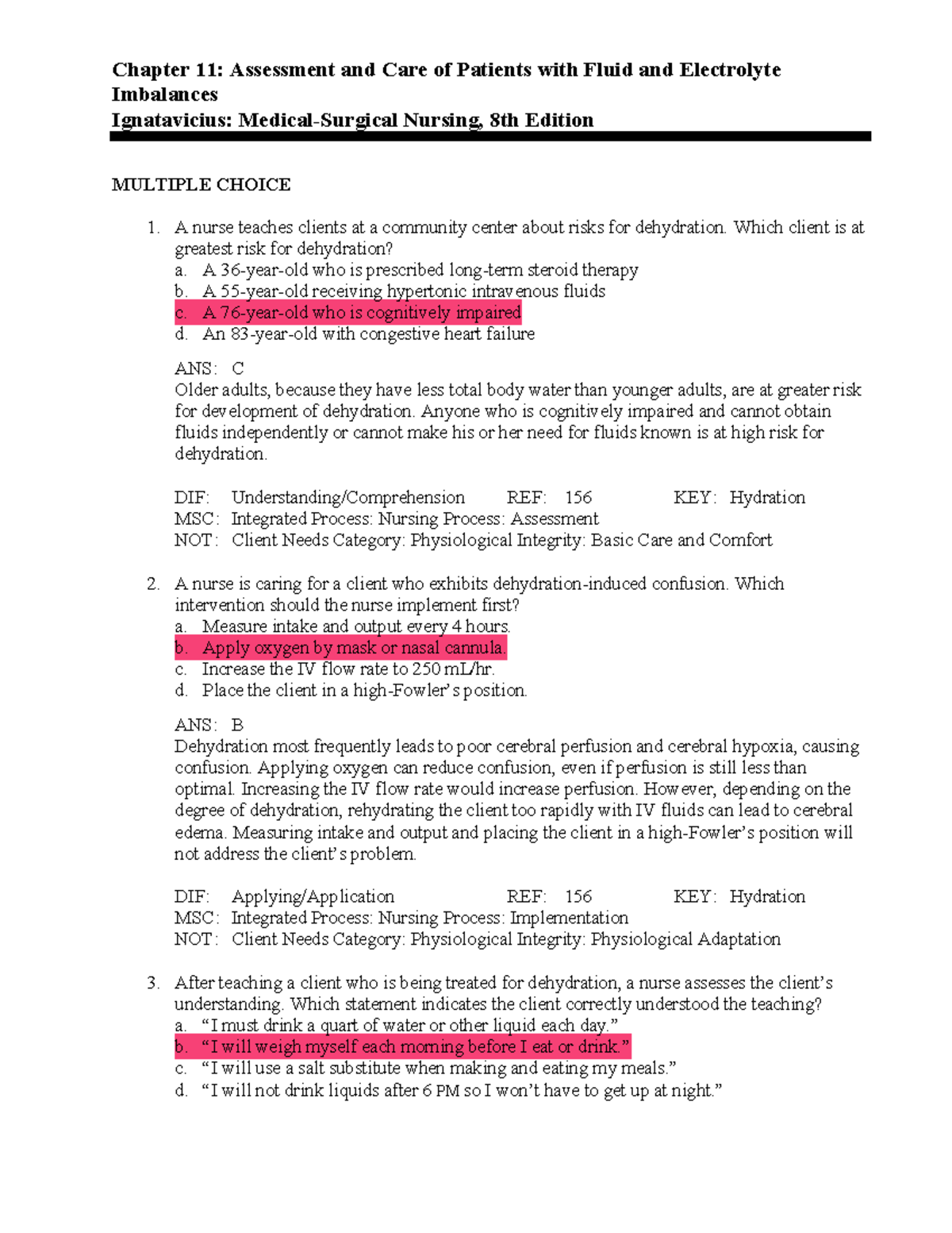 FLuid and Elc - Electrolytes - Chapter 11: Assessment and Care of ...