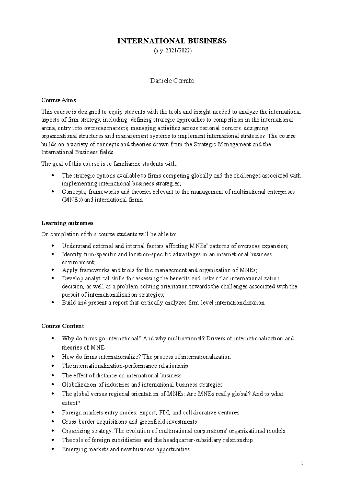 Program Int Bus GBM Cerrato 2021 22 - INTERNATIONAL BUSINESS (a. 2021/ ...