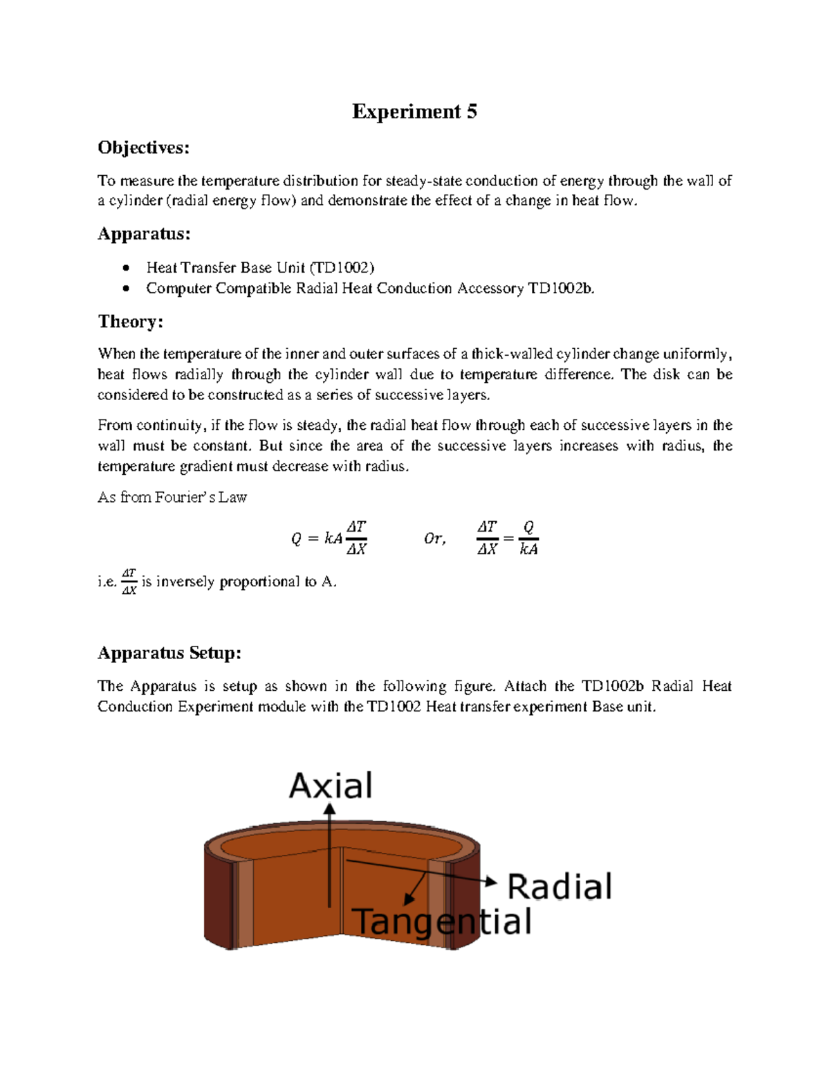Experiment 5 - Apparatus: Heat Transfer Base Unit (TD1002) Computer ...