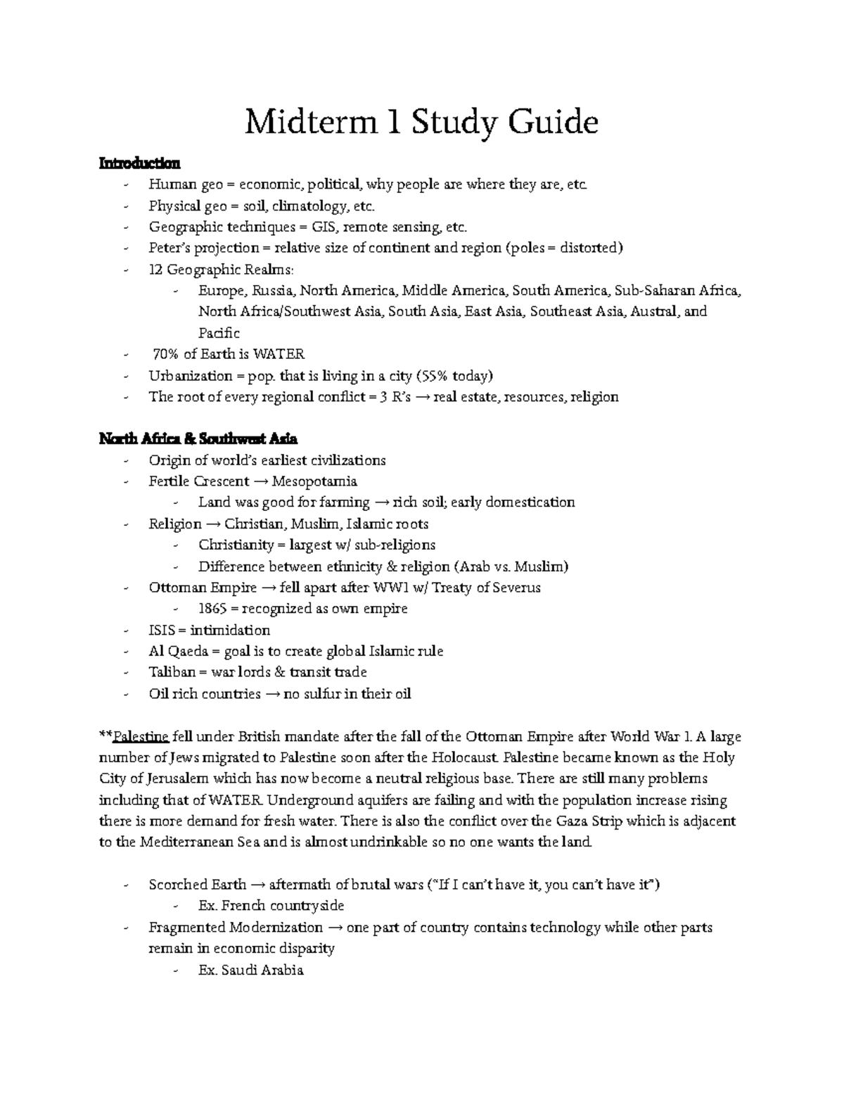 Geography 6 Midterm Study Guide - Midterm 1 Study Guide Introduction - Human geo = economic ...