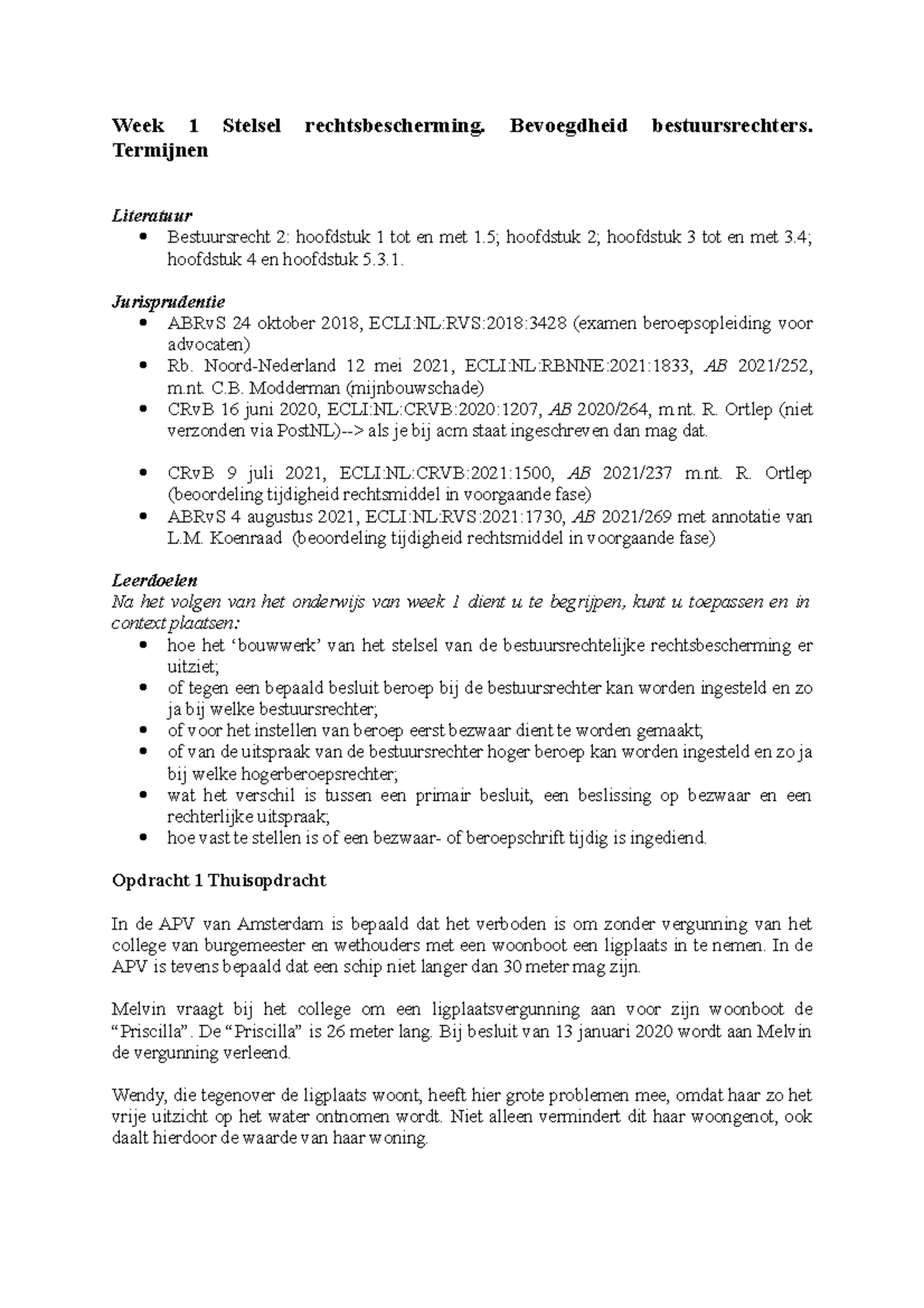 Werkgroep 1 De rechtsgang en termijnen 2021-2022 - Week 1 Stelsel rechtsbescherming. Bevoegdheid ...
