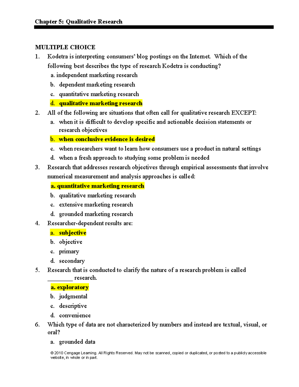  NTT Kkkk Chapter 5 Qualitative Research MULTIPLE CHOICE 1
