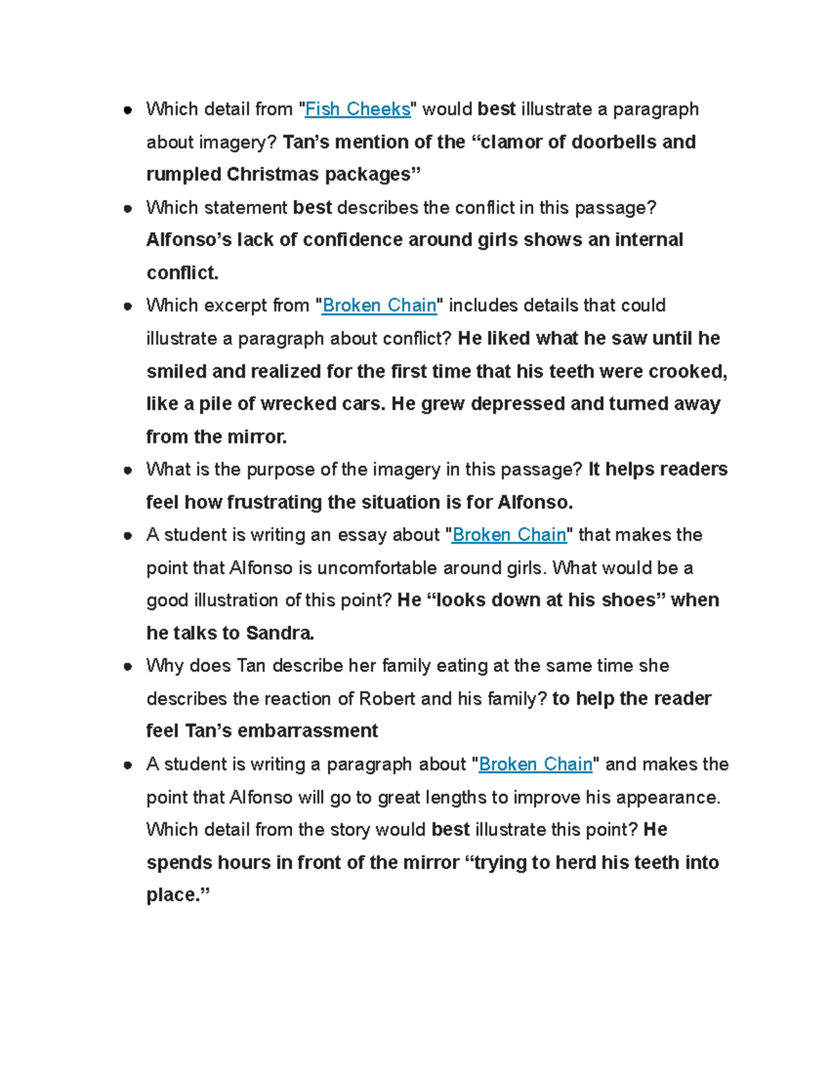 Writing to Analyze Literary Devices Quiz - Which detail from "Fish ...